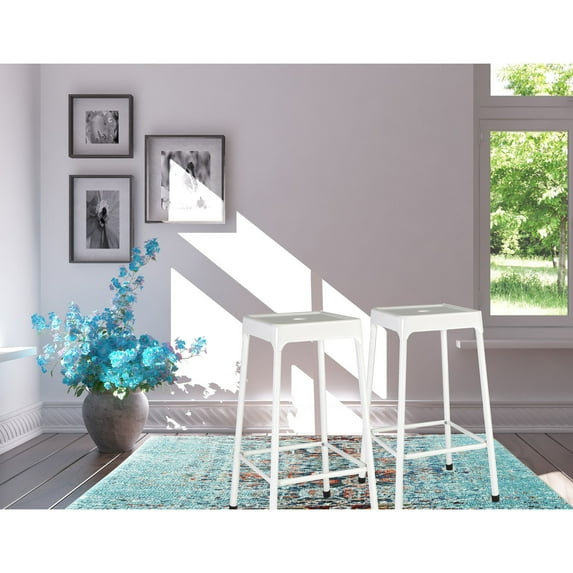 2-Piece White Metal Counter Stools with Powder Finish | Modern Style ...