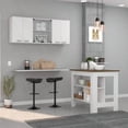 2-Piece White & Walnut Kitchen Set, Freestanding Kitchen Island + Wall ...