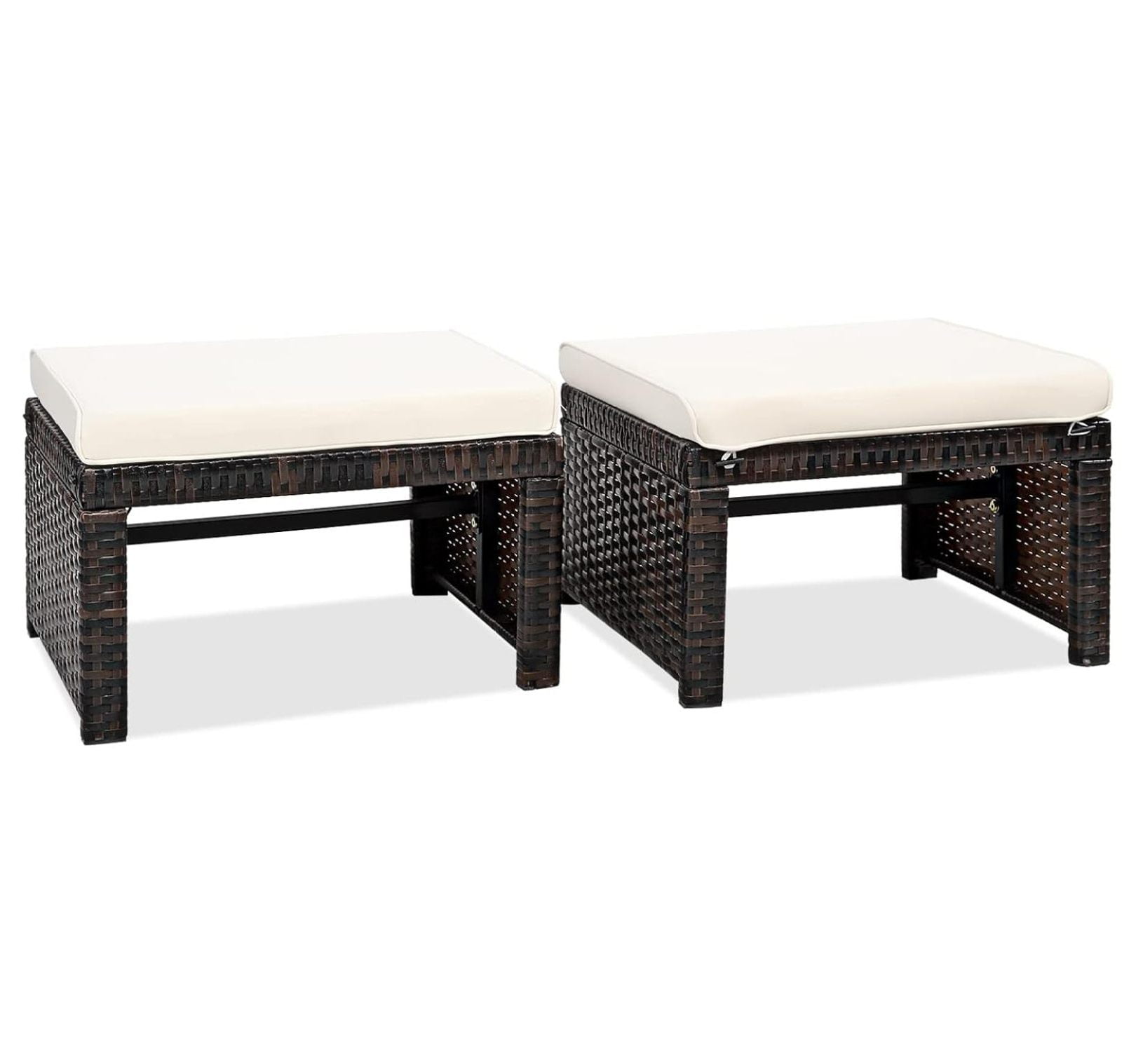 2-Piece Wicker Outdoor Ottoman, Rattan Footrest Set of 2 with Removable ...