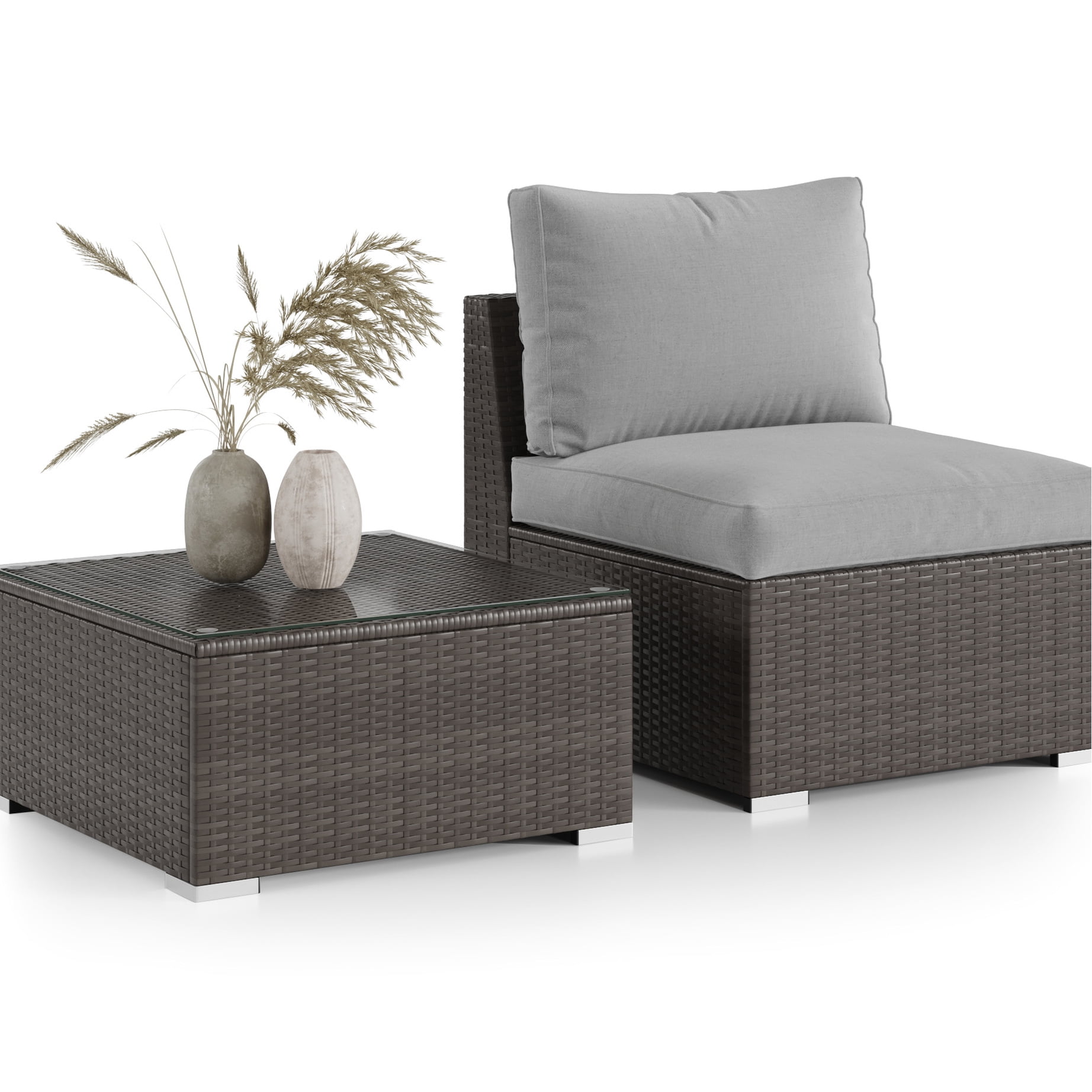 2 Piece Wicker Set, PE Rattan Material - 4-Inch Thick Sponge Cushions ...