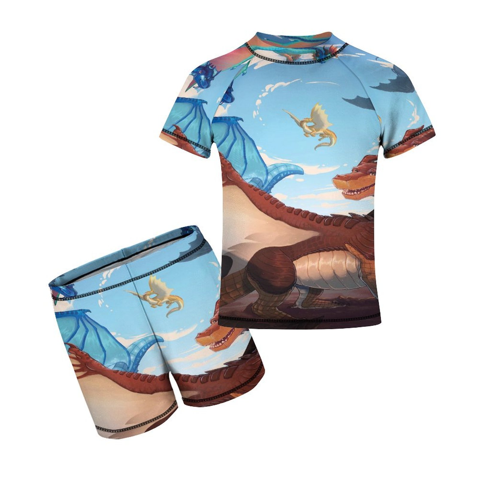 2 Piece Wings Dragon Fire Bathing Suits Rash Guard Swim Shirts with ...