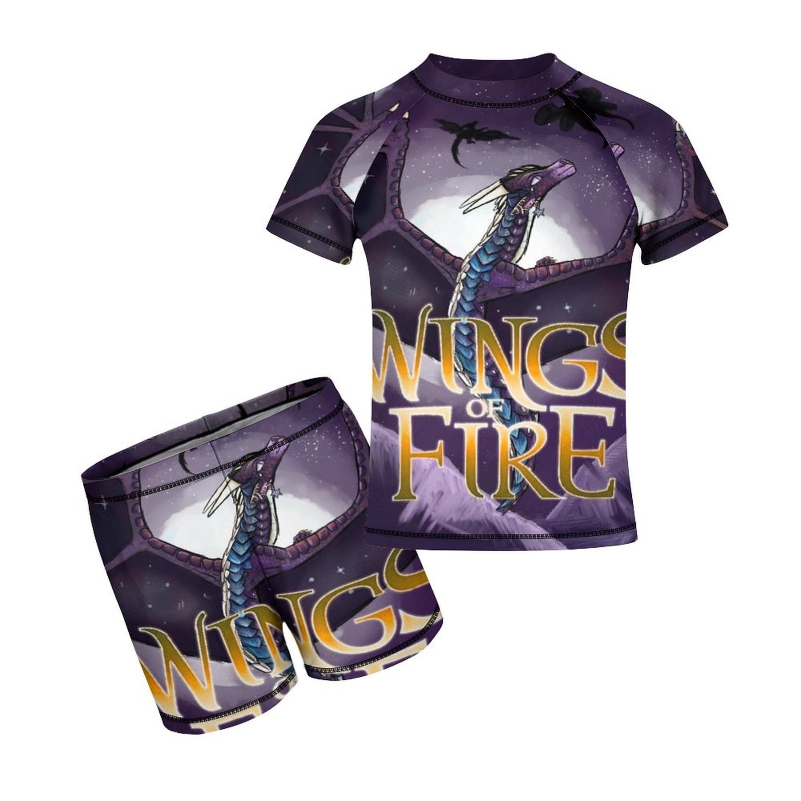 2 Piece Wings Dragon Fire Bathing Suits Rash Guard Swim Shirts with ...