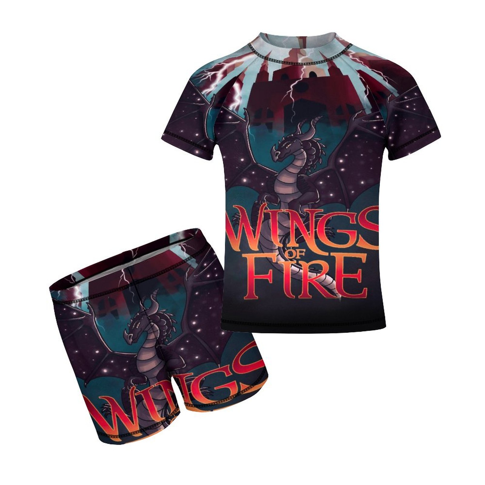 2 Piece Wings Dragon Fire Bathing Suits Rash Guard Swim Shirts with ...
