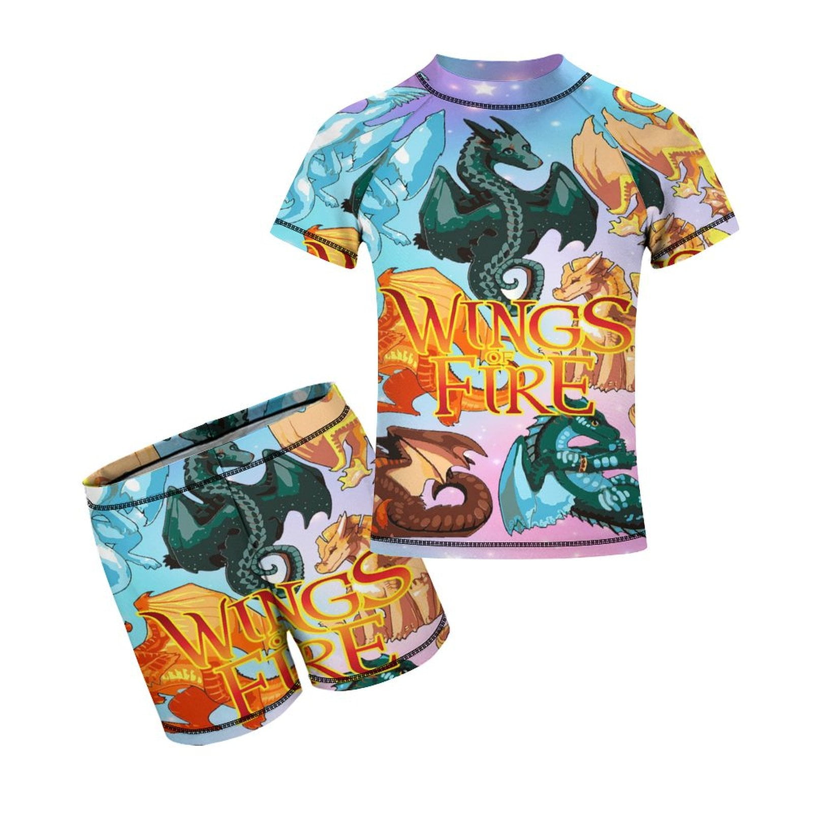 2 Piece Wings Dragon Fire Bathing Suits Rash Guard Swim Shirts with ...
