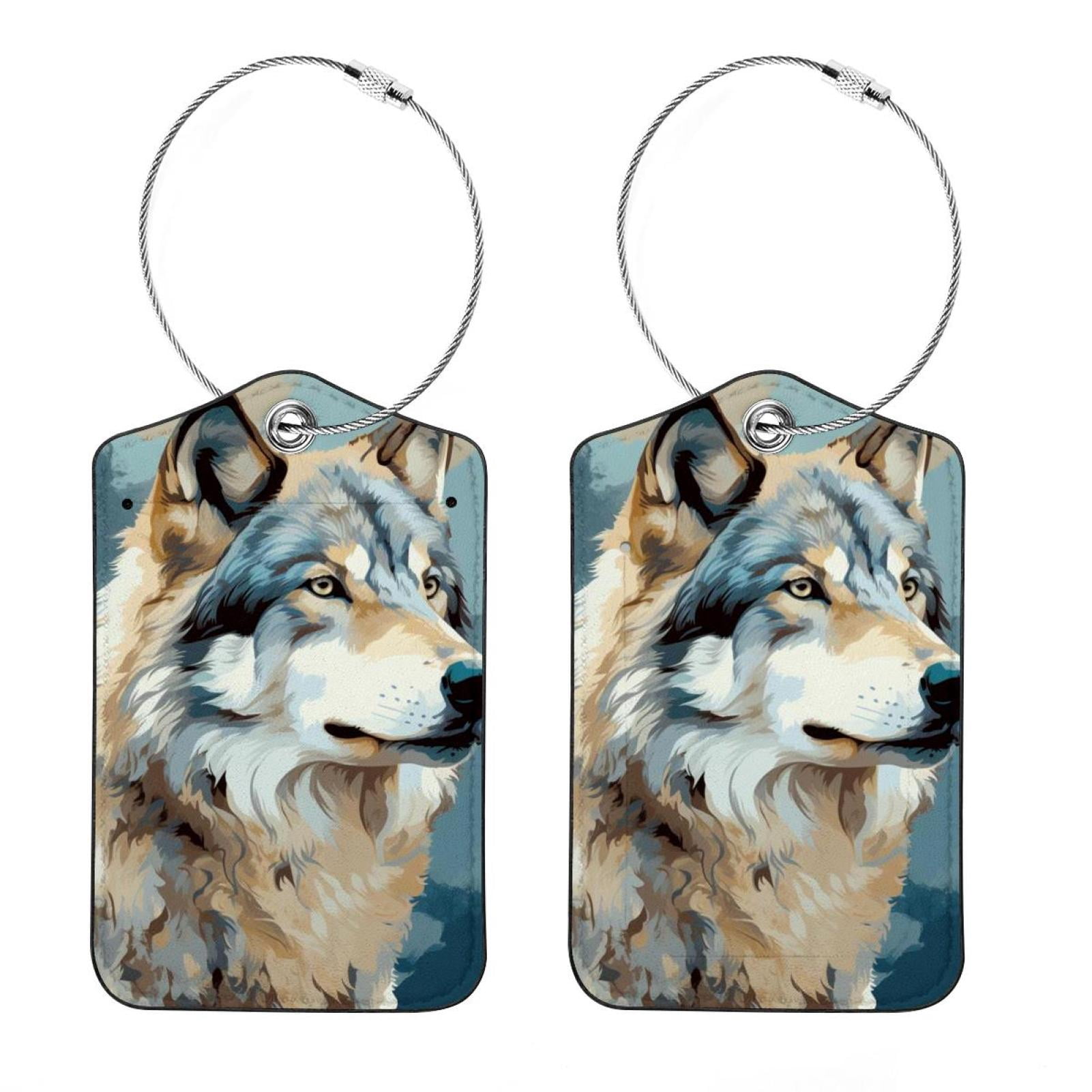2 Piece Wolf Luggage Tag for Suitcase Identifiers Privacy Name Address ...