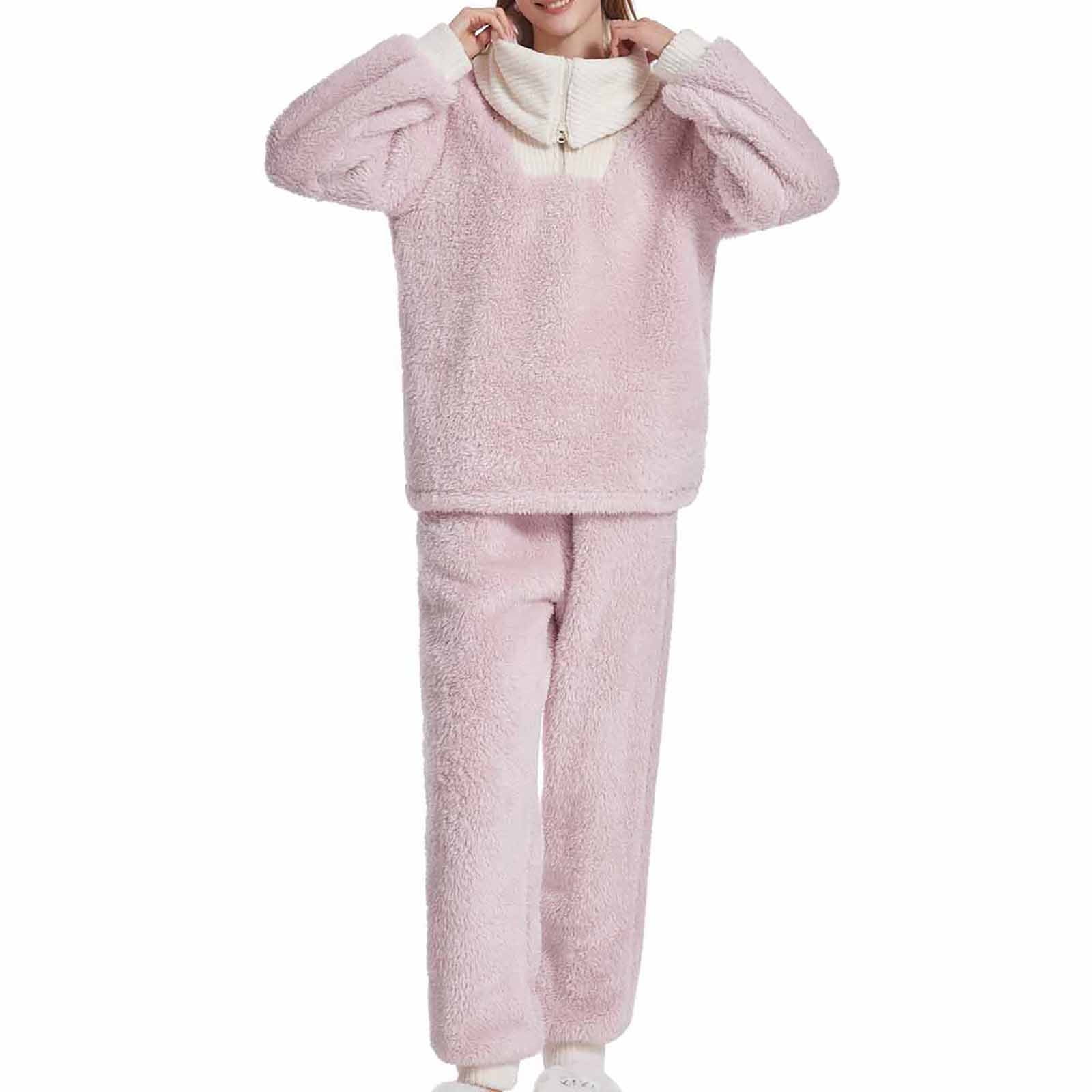 2 Piece Women Outfits Fluffy Pajamas Set Soft Warm Plush Fleece ...