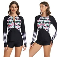 Women Rash Guard Long Sleeve Swimsuits UV UPF 50+ Two Piece Swim Shirt ...