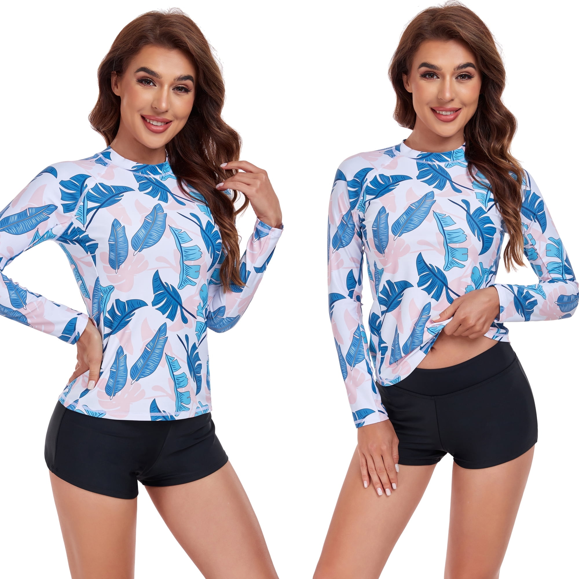 2 Piece Women Rash Guard Swimsuit Long Sleeve Bathing Suit Swim Shirt ...