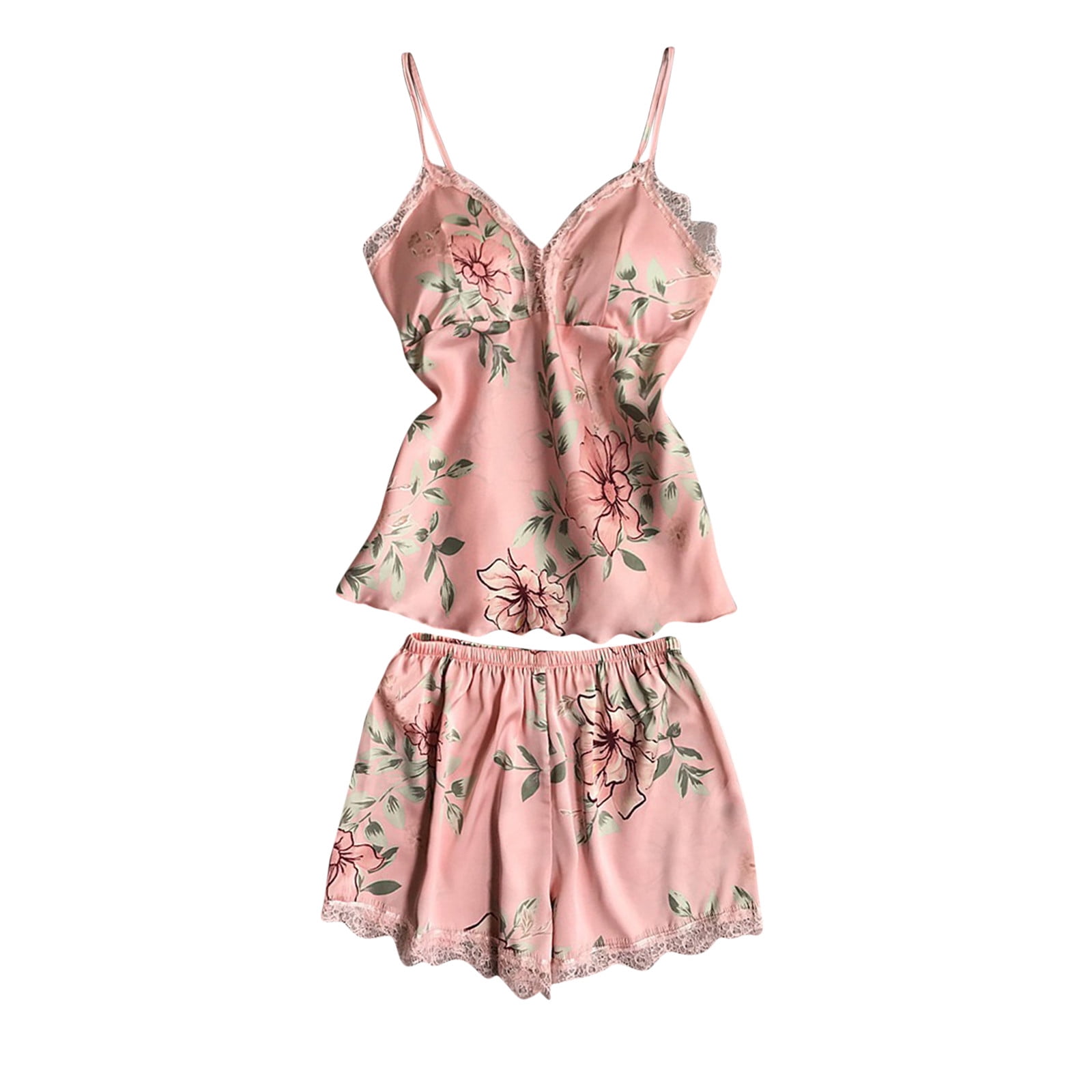 2 Piece Women Satin Lingerie Pyjamas Set V Neck Sexy Cami and Shorts ...