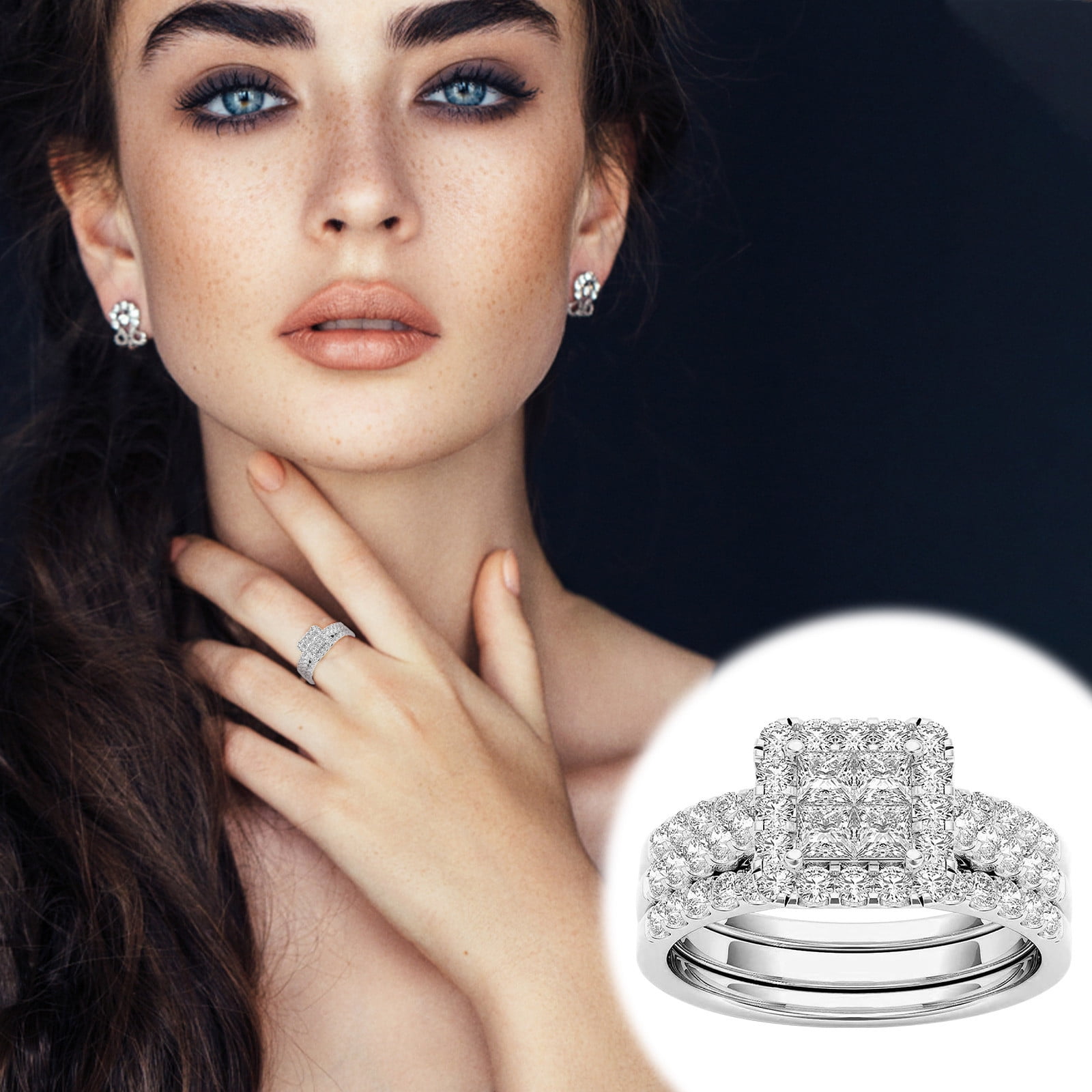 2-Piece Women's Detachable Engagement & Wedding Ring Set - Gold-Tone ...