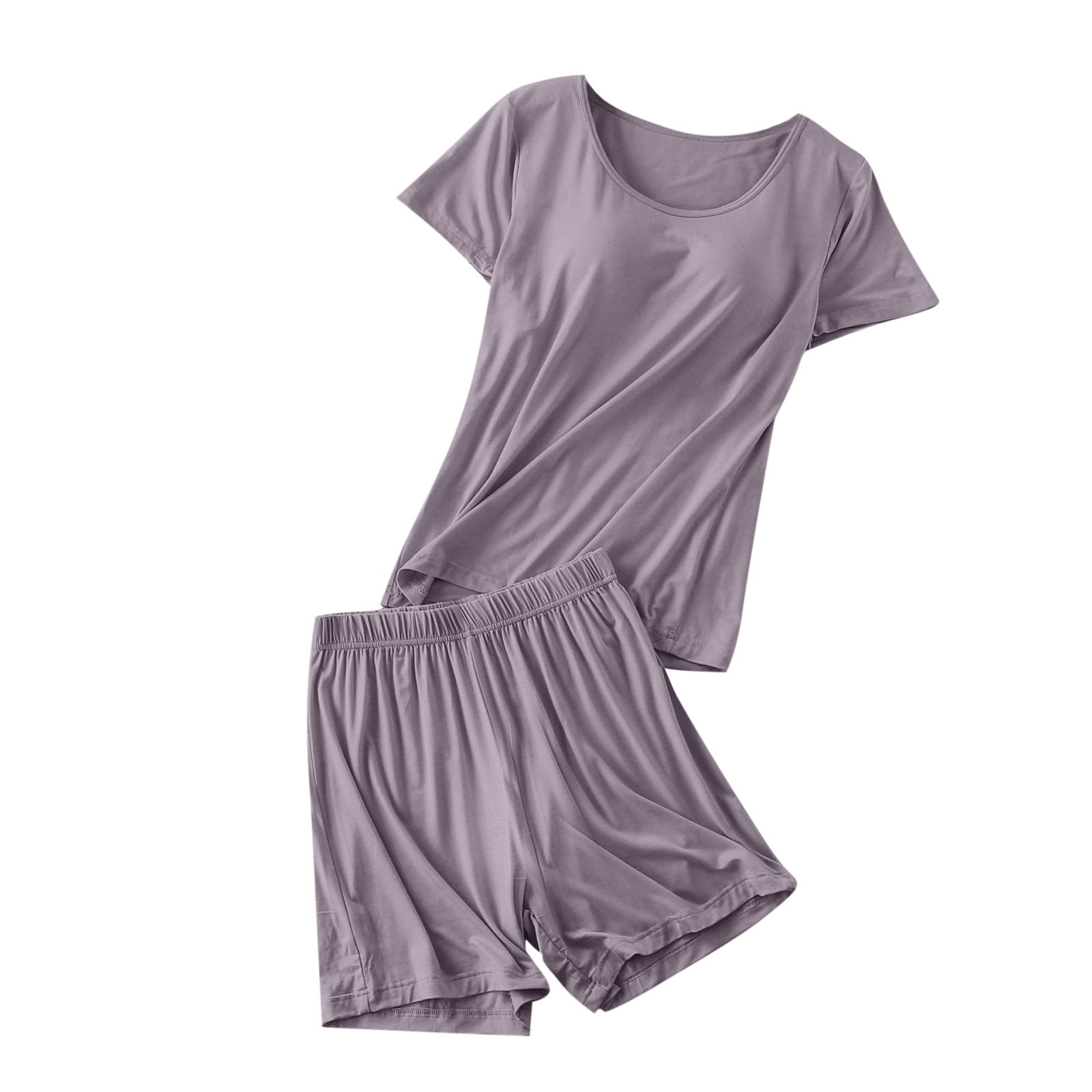 2 Piece Women's Modal Padded Pajamas Set Summer Petite Short Sleeve Top ...