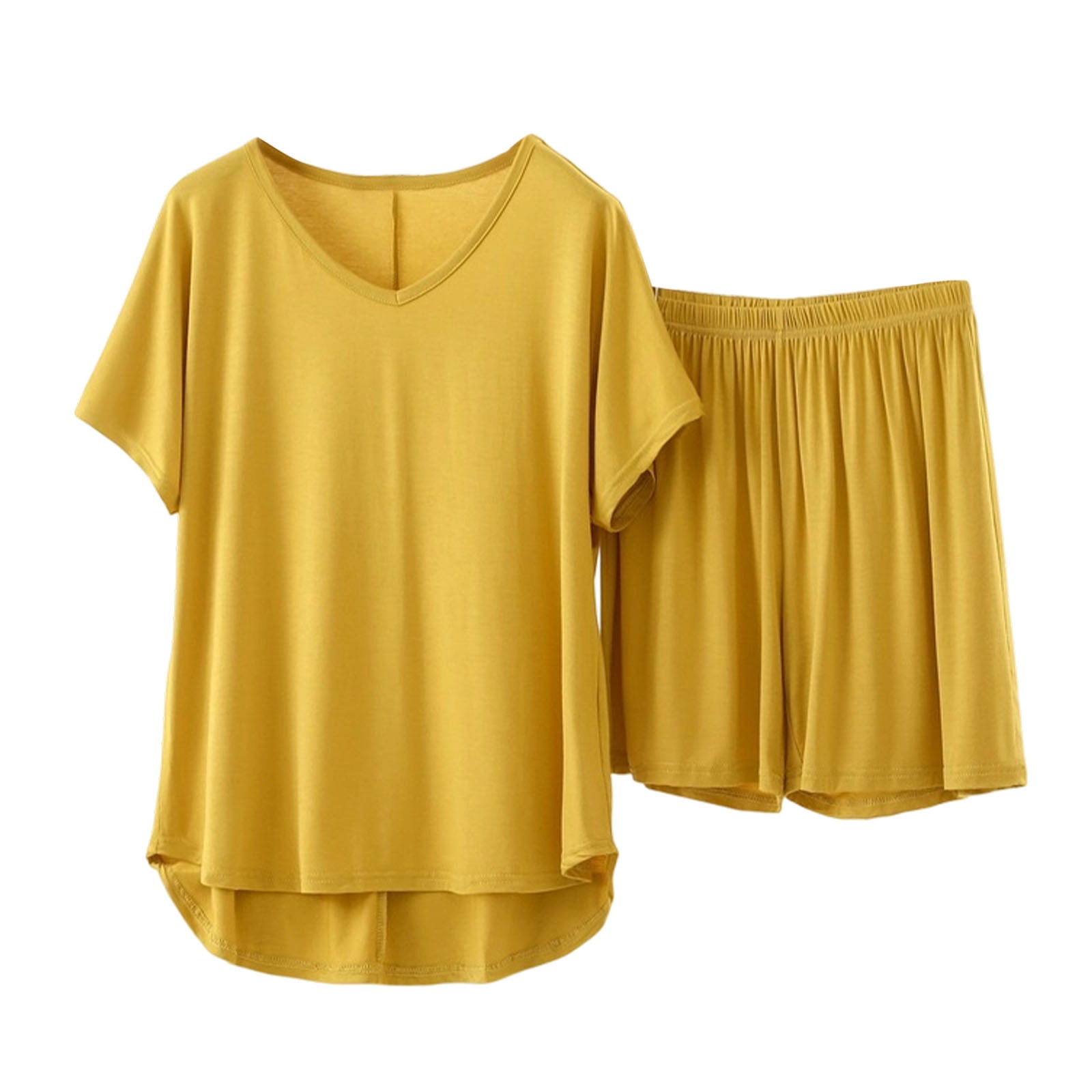 2 Piece Women's Pajama Set Crewneck Short Sleeve Tee & Elastic Waist ...