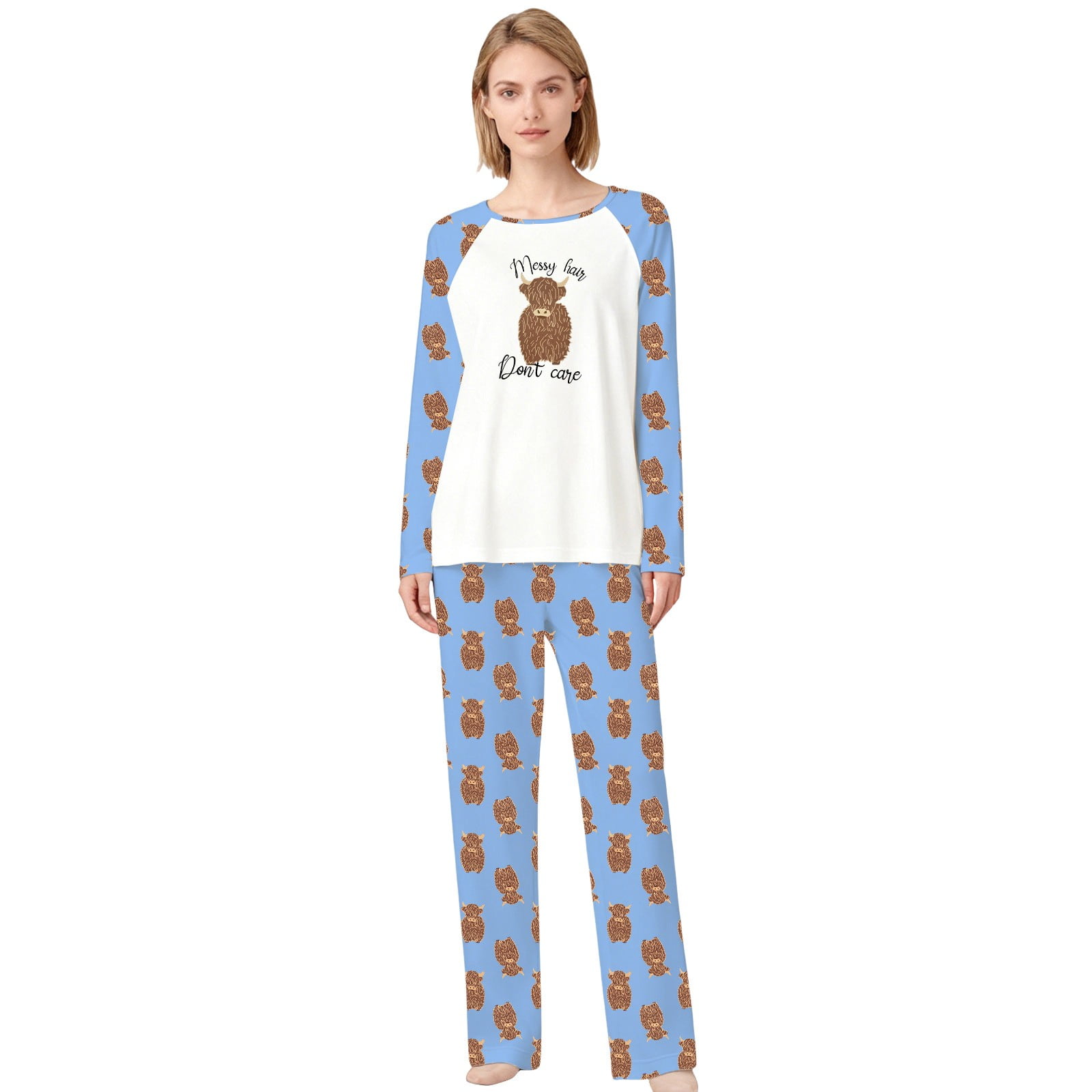 2 Piece Women's Pajama Sets 2026 Trendy Cute Cow Printed Long Sleeve ...
