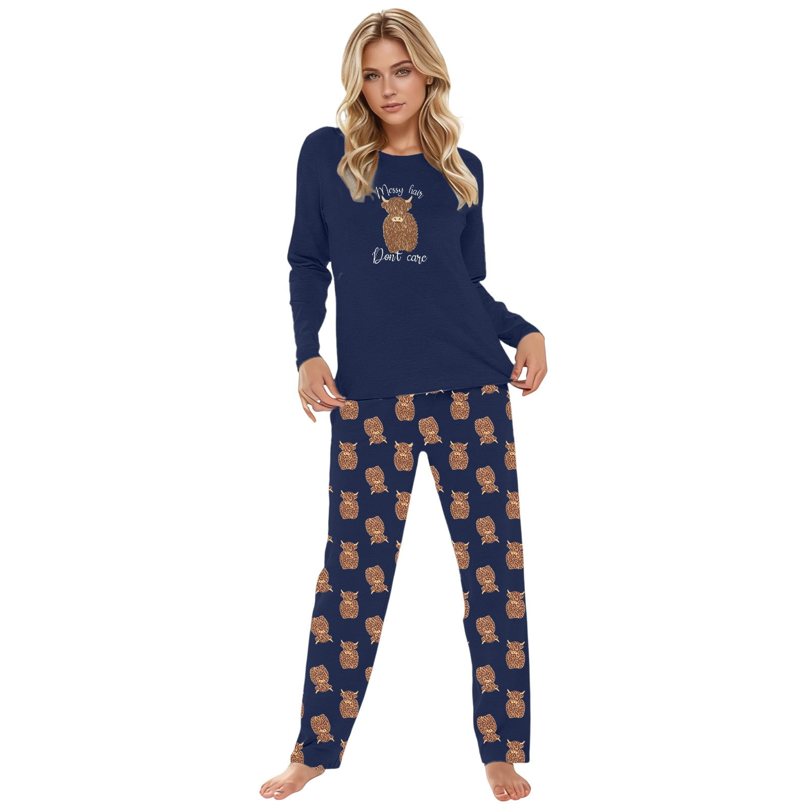 2 Piece Women's Pajama Sets 2026 Trendy Cute Cow Printed Long Sleeve ...