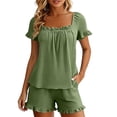 2 Piece Women's Square Neck Ruffle Trim Pjs Set Summer Oversized Short ...