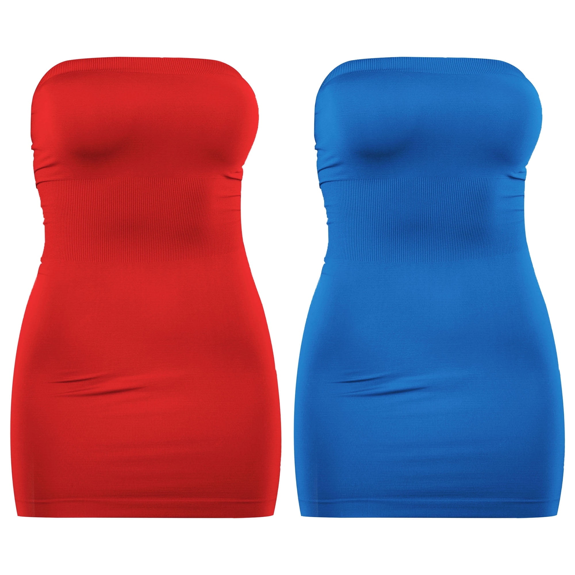 2-Piece Women's Strapless Stretchy Tight Fit Seamless Body Con Mini ...