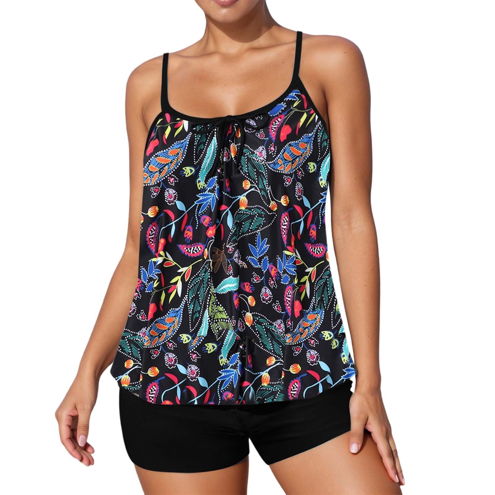 2 Piece Womens Bathing Suits Tankinis Floral Print Swimsuit Set Tankini ...