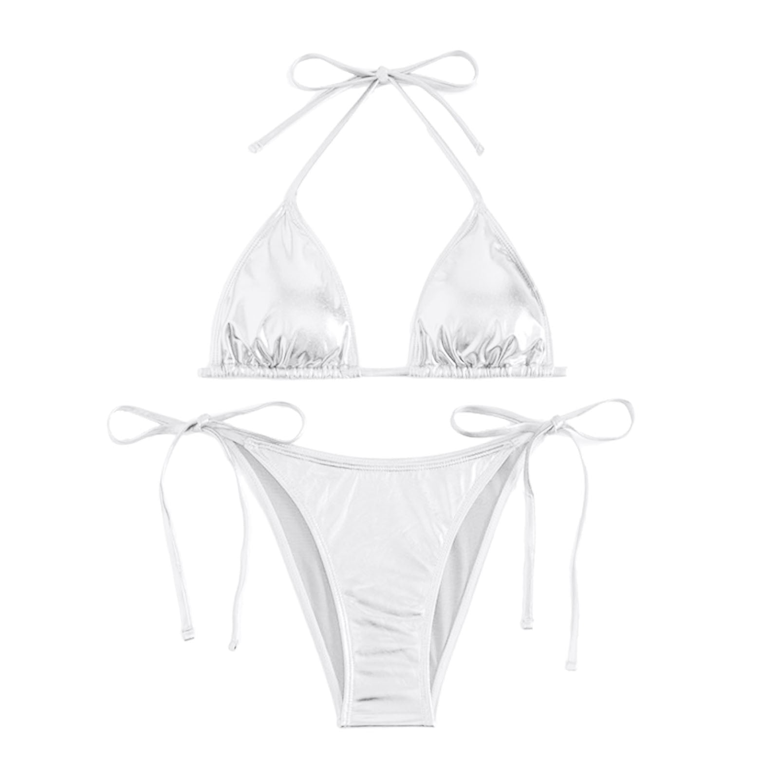 2 Piece Womens Bikini Gold Foil Print Halter Bikini Set Swimsuit ...