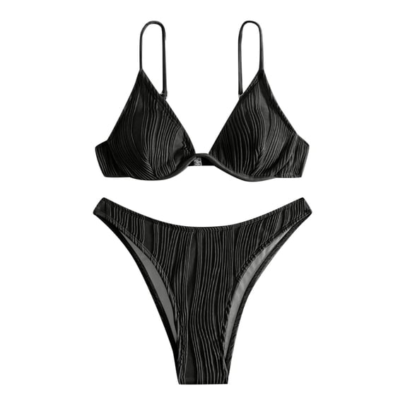 2 Piece Womens Bikini Solid Color Deep V Push Up Bikini Set High Waist ...