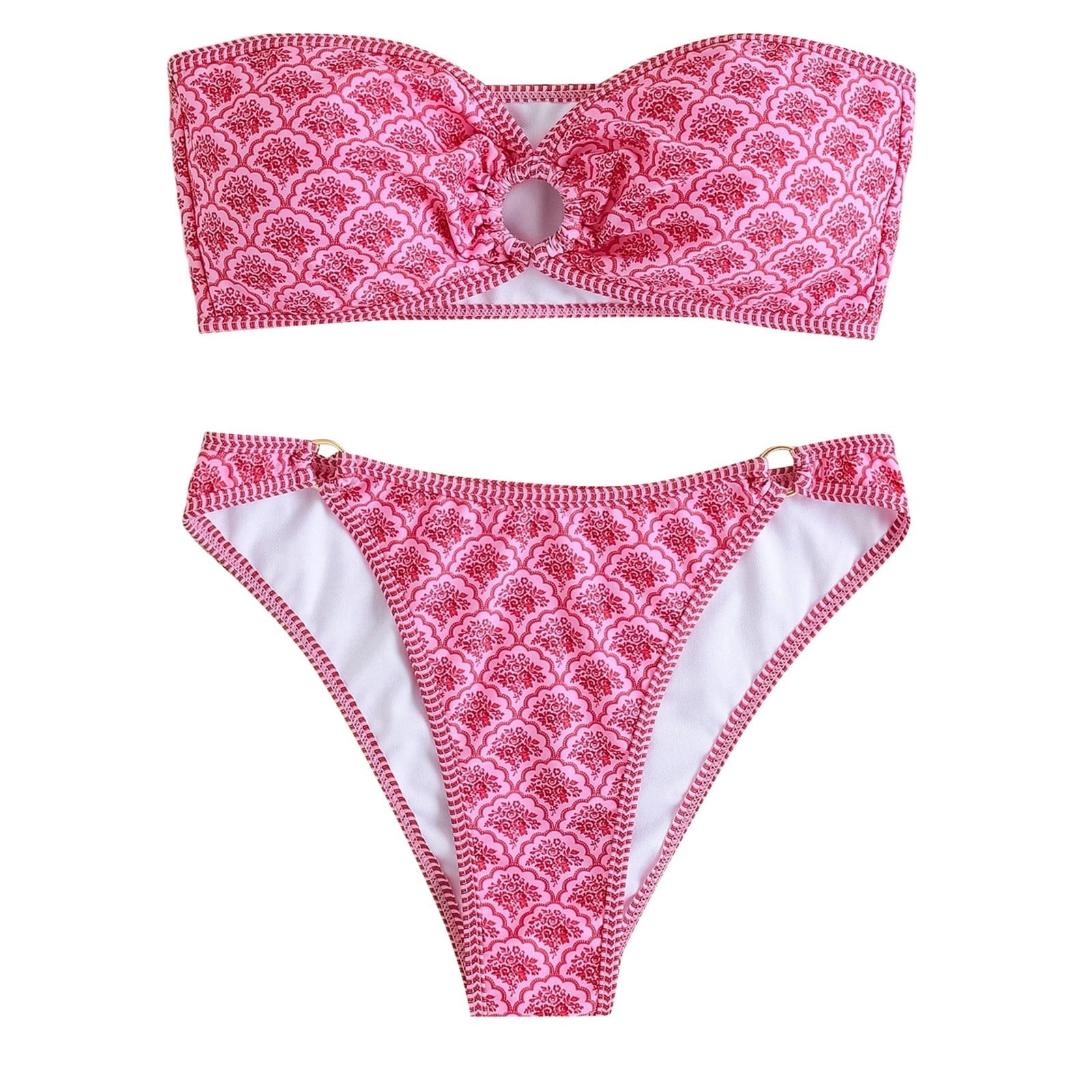 2 Piece Womens Bikini Swimsuit Tropical Print Strapless Bikini Set ...