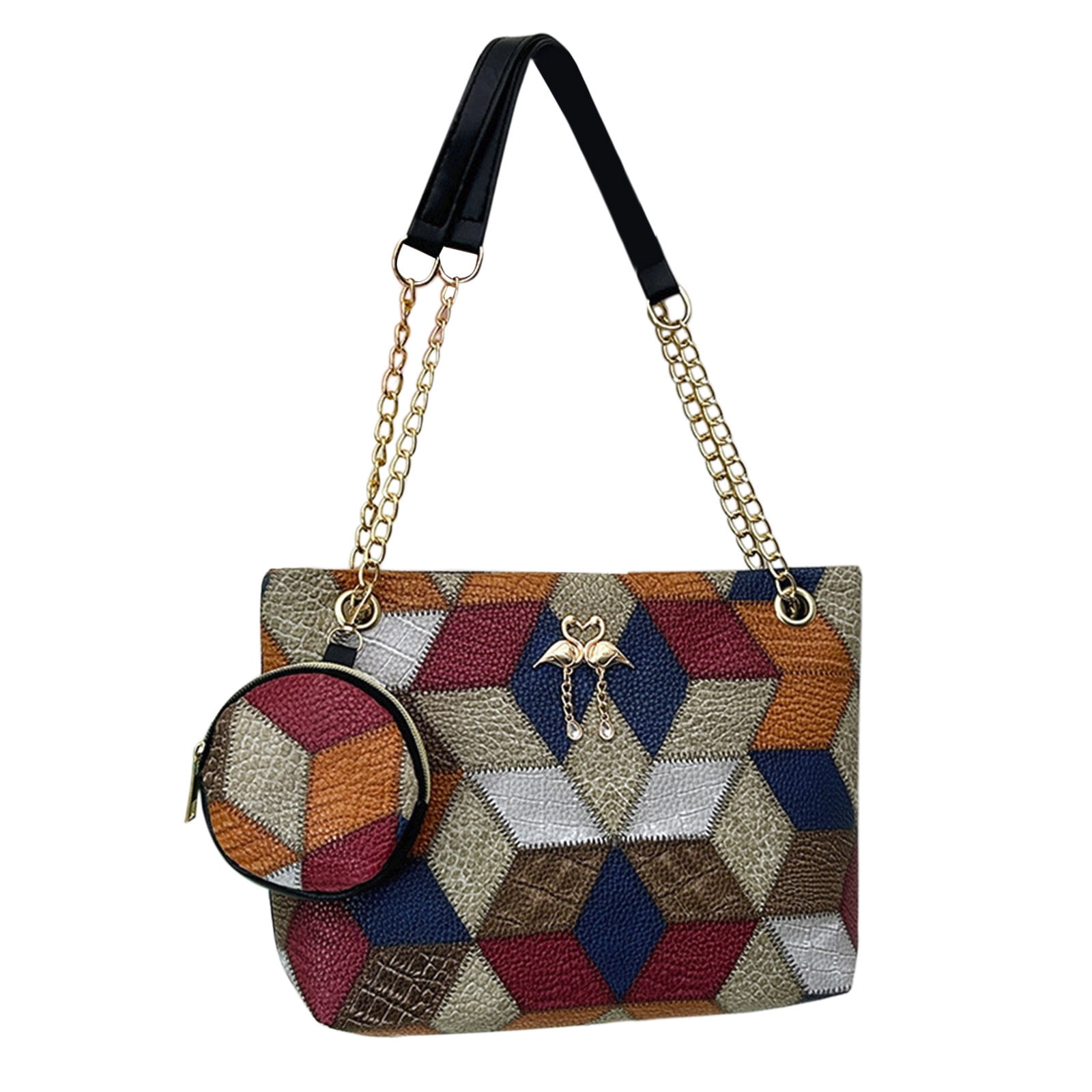 2 Piece Womens Colorblock Handbags Set Large Tote Bags Shoulder Bag ...