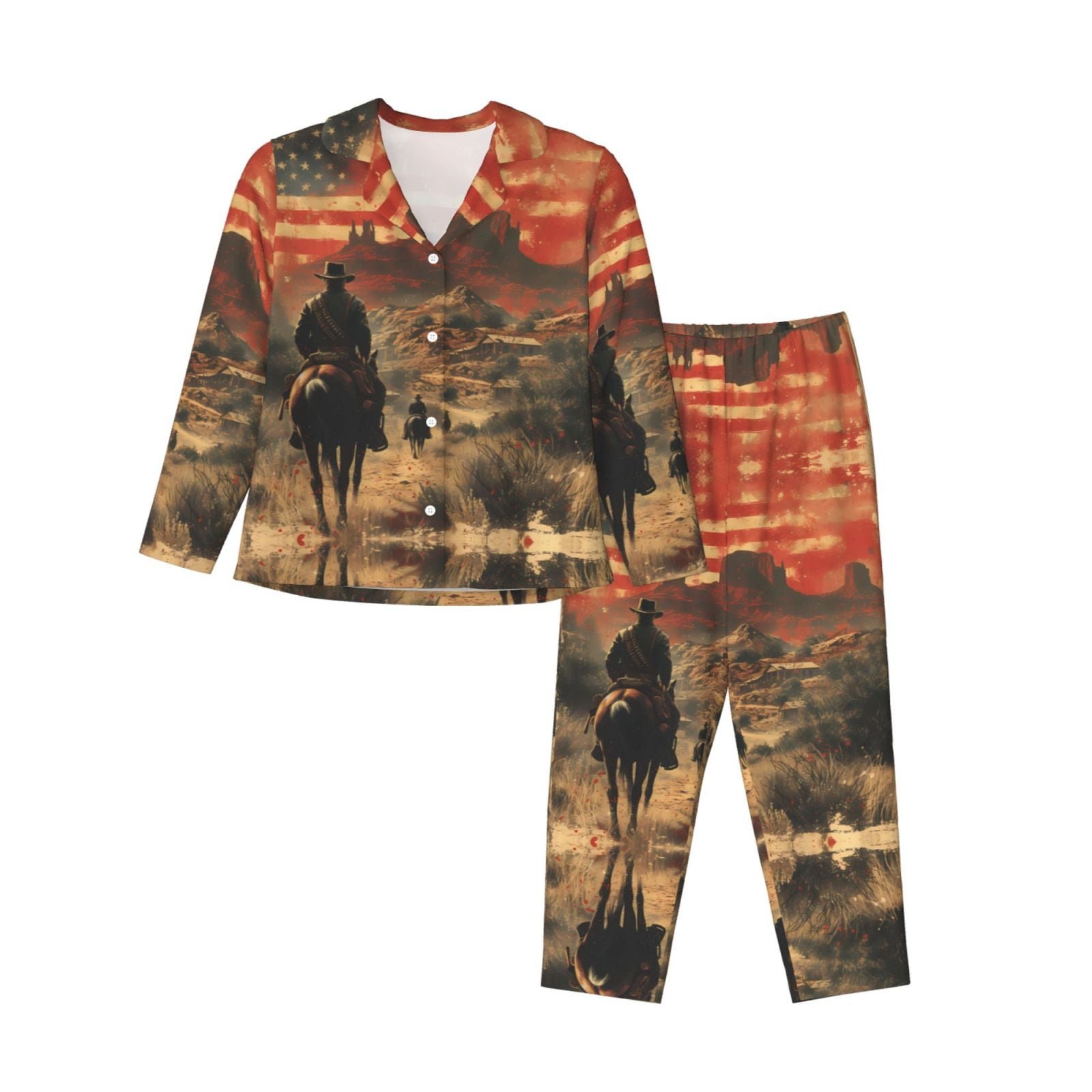 2 Piece Womens Pajama Sets - 1860s Style American Cowboy Soft Sleepwear ...