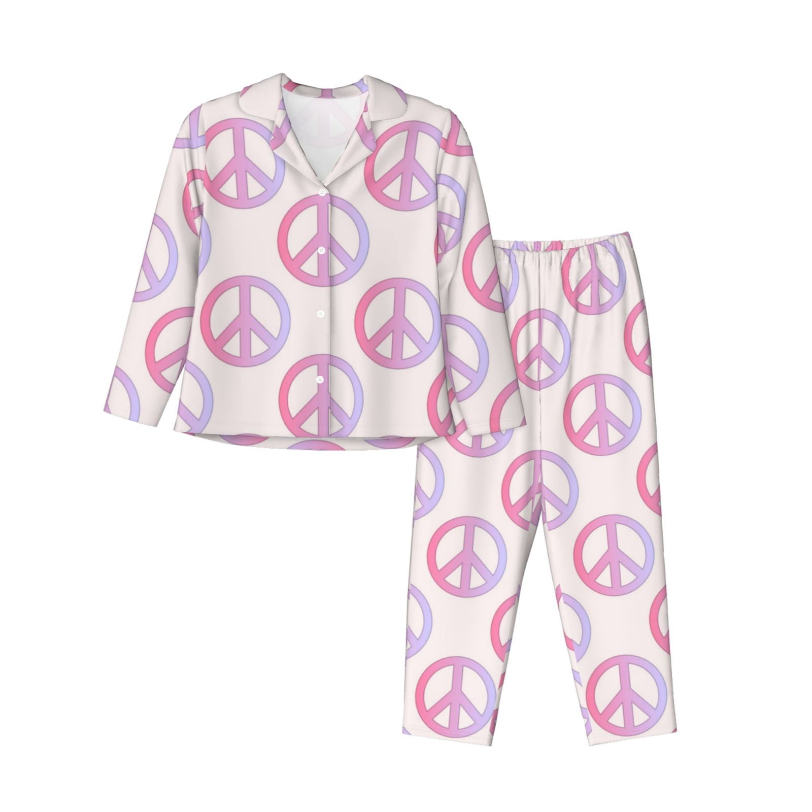 2 Piece Womens Pajama Sets - 90s Style Peace sign Retro Soft Sleepwear ...