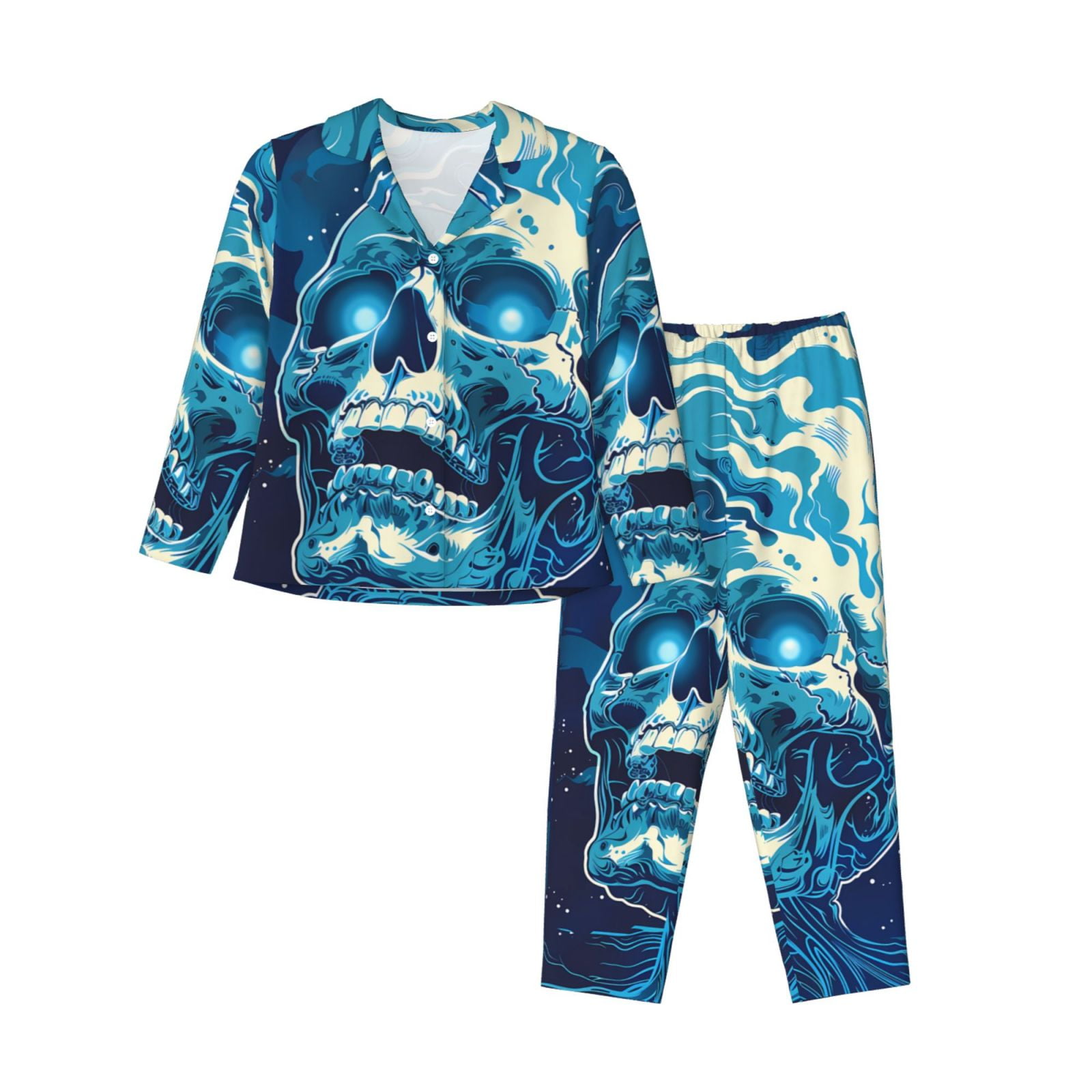 2 Piece Womens Pajama Sets - Abstract Blue Skull Soft Sleepwear Comfy ...