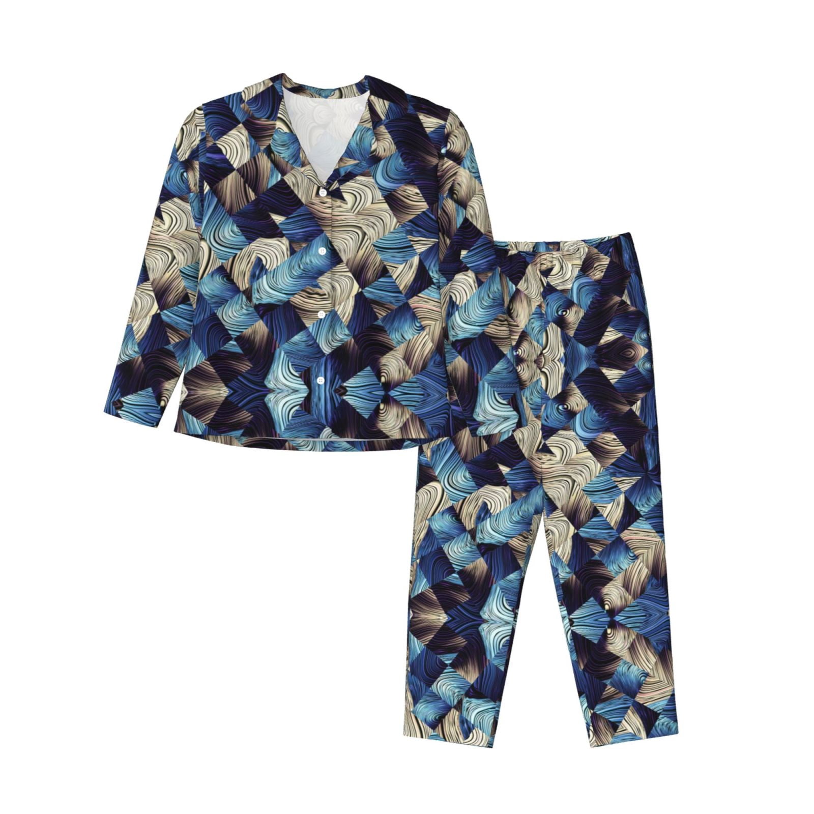 2 Piece Womens Pajama Sets - Abstract Blue Squares Soft Sleepwear Comfy ...