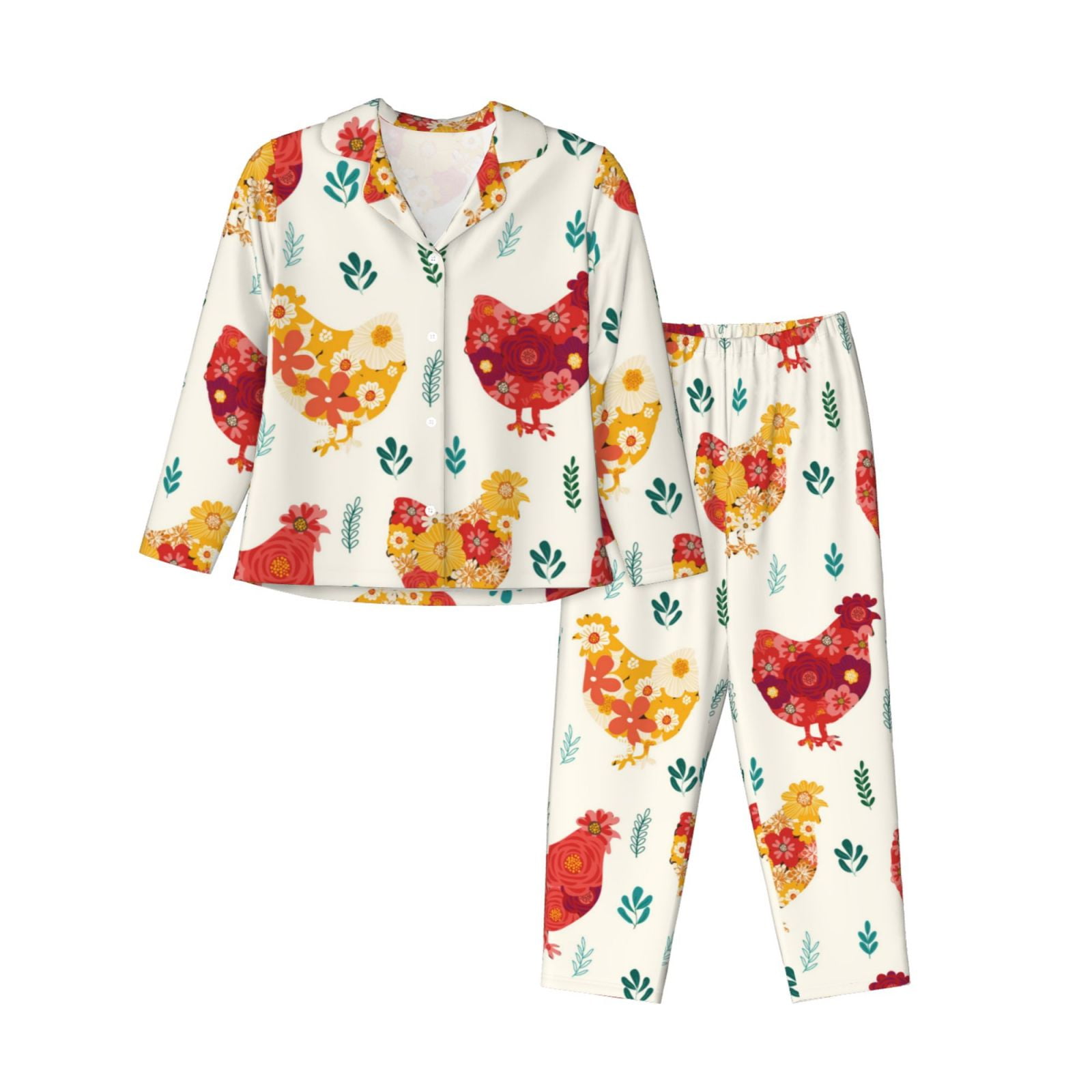 2 Piece Womens Pajama Sets - Abstract Flower Print Chicken_A Soft ...