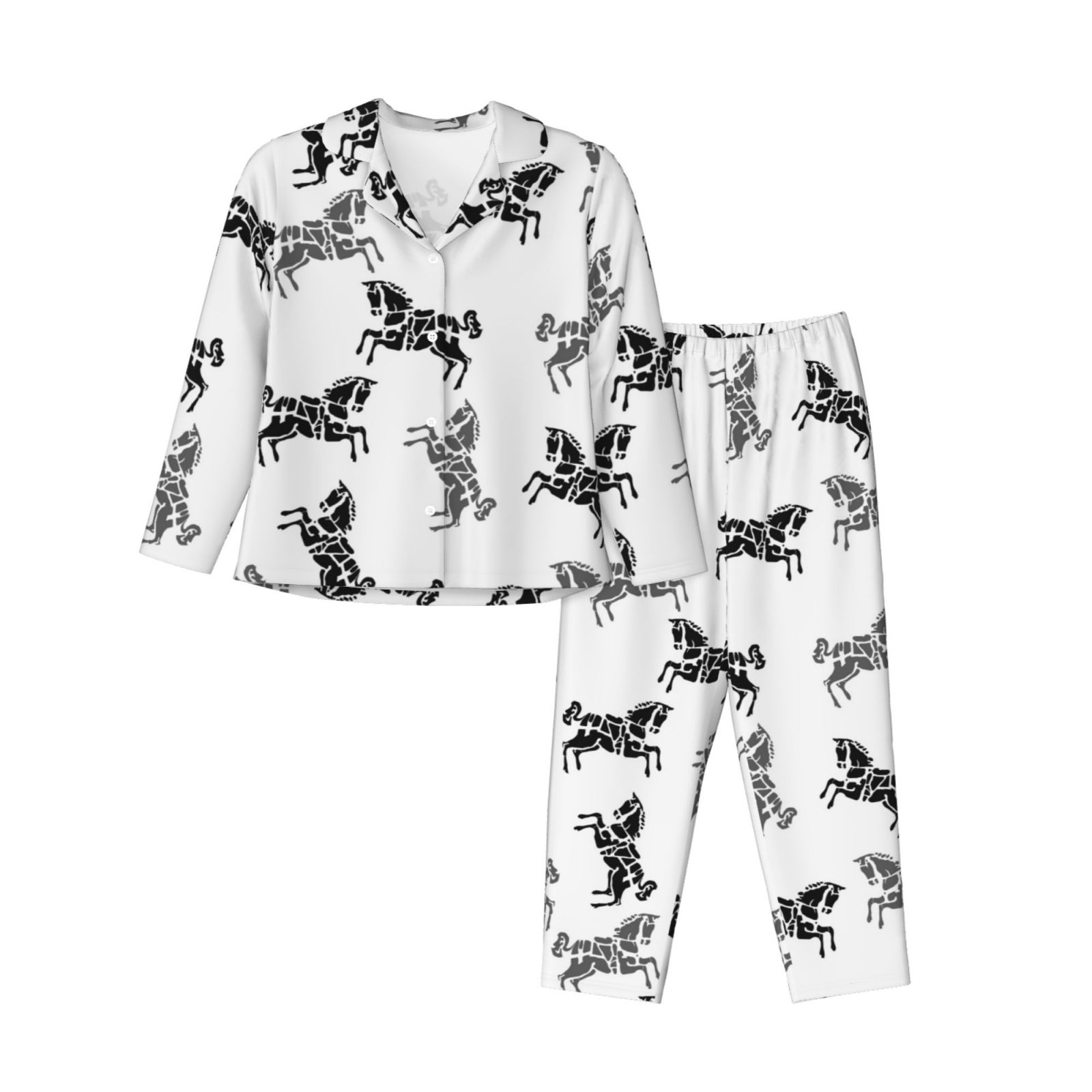 2 Piece Womens Pajama Sets - Abstract Minimalist Horse Black Soft ...