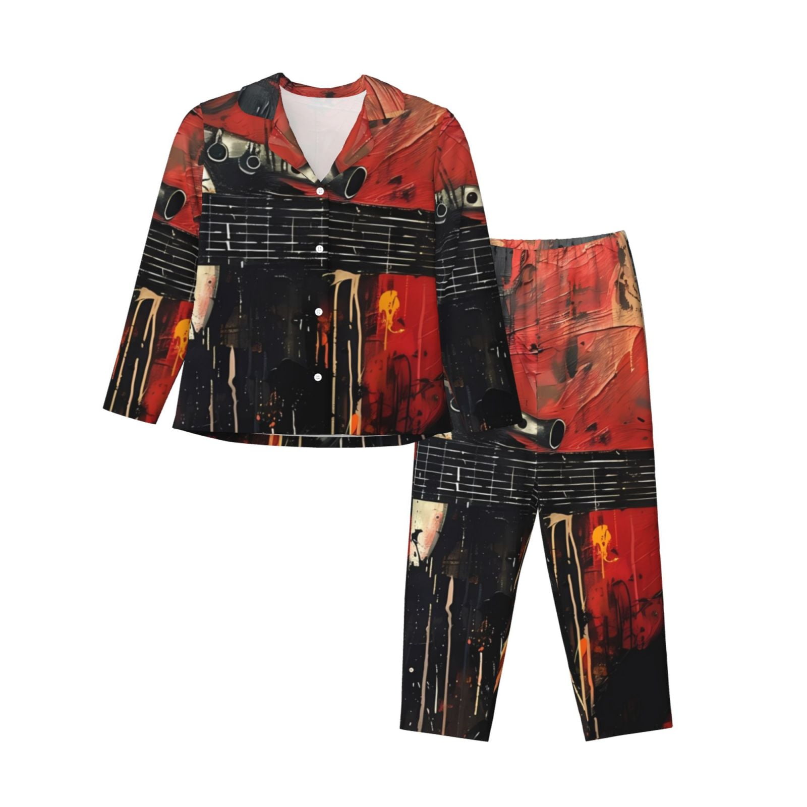 2 Piece Womens Pajama Sets - Abstract Skull Guitar Art Soft Sleepwear ...