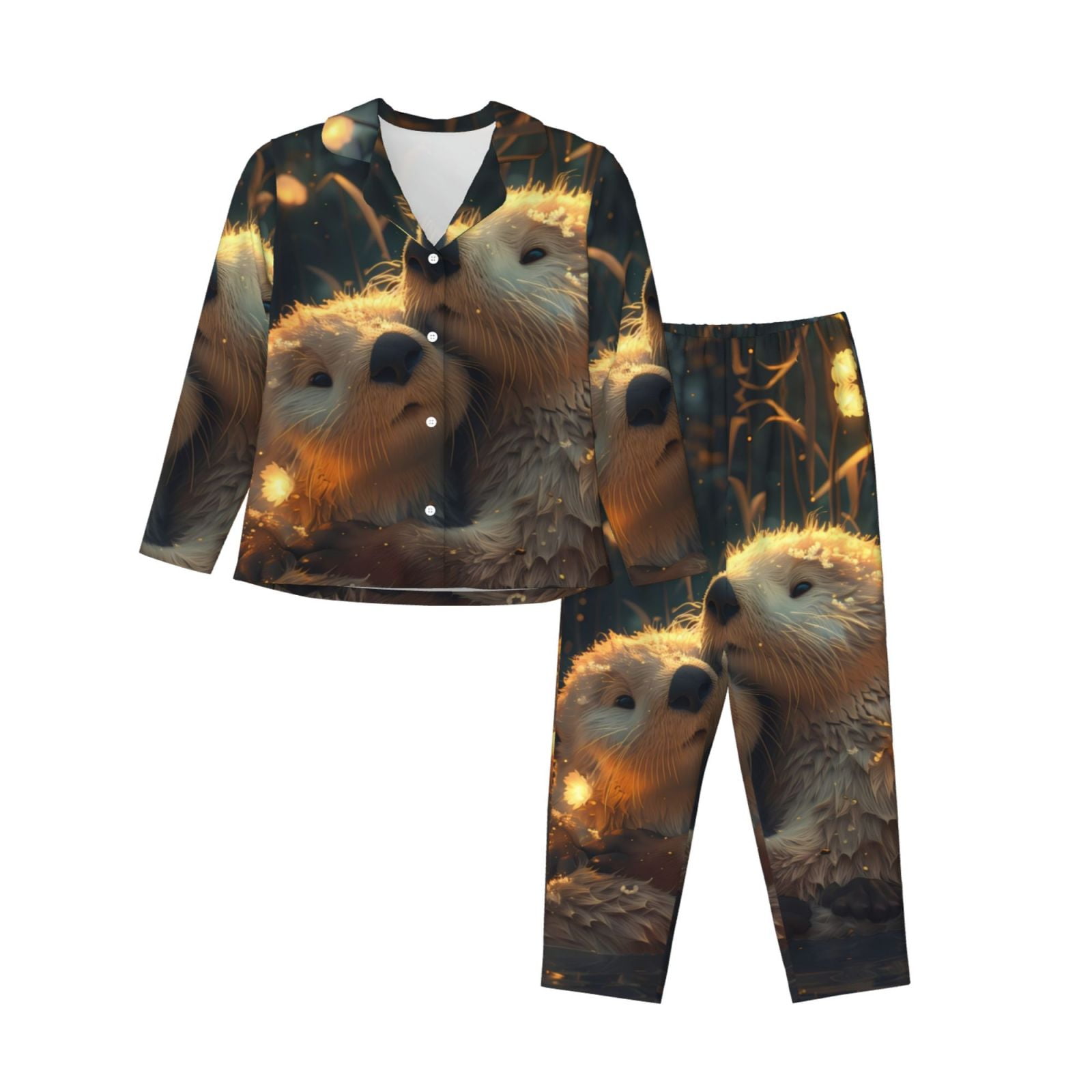 2 Piece Womens Pajama Sets - Adorable Otter Pair Hug Soft Sleepwear ...