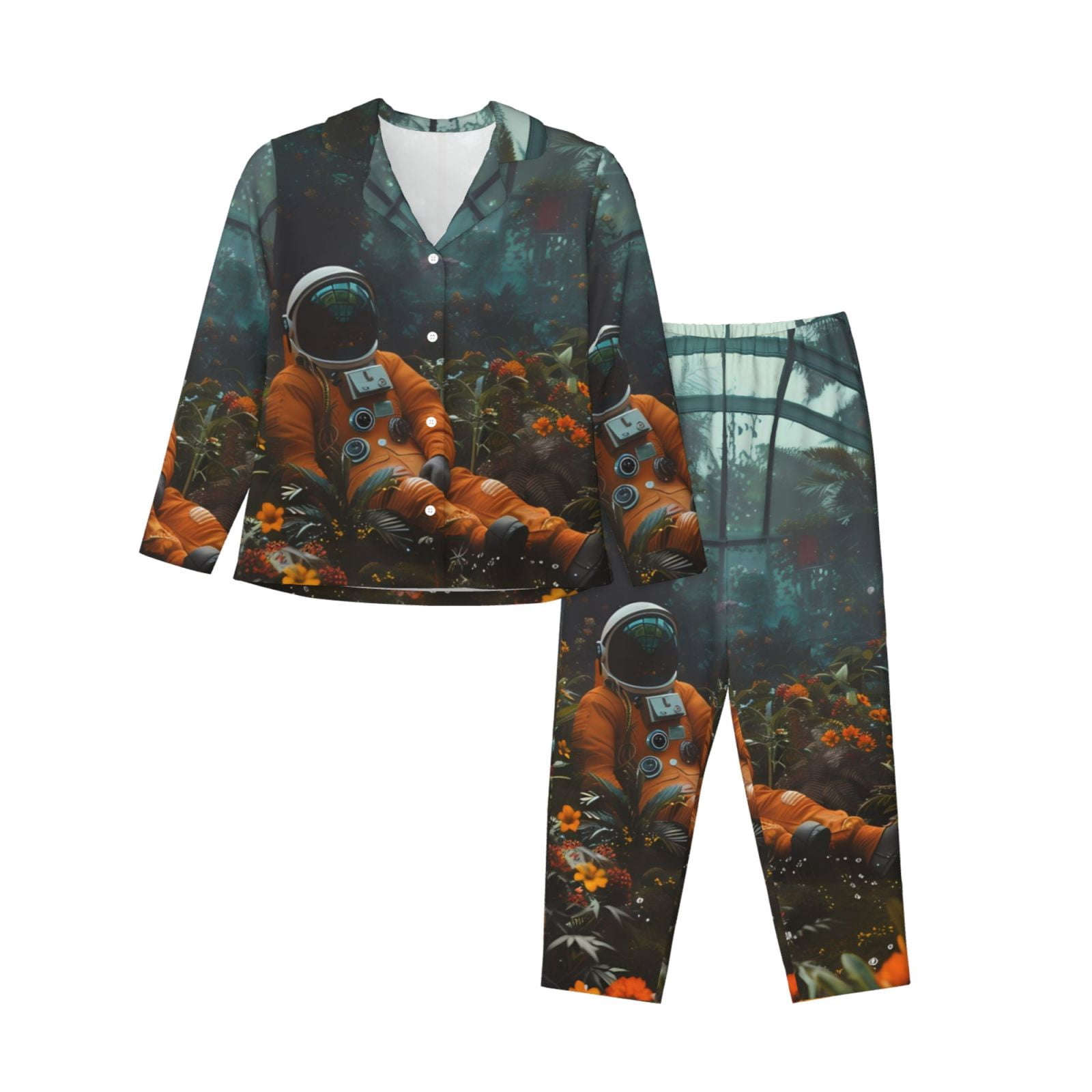 2 Piece Womens Pajama Sets - Astronaut In Botanical Garden Soft ...