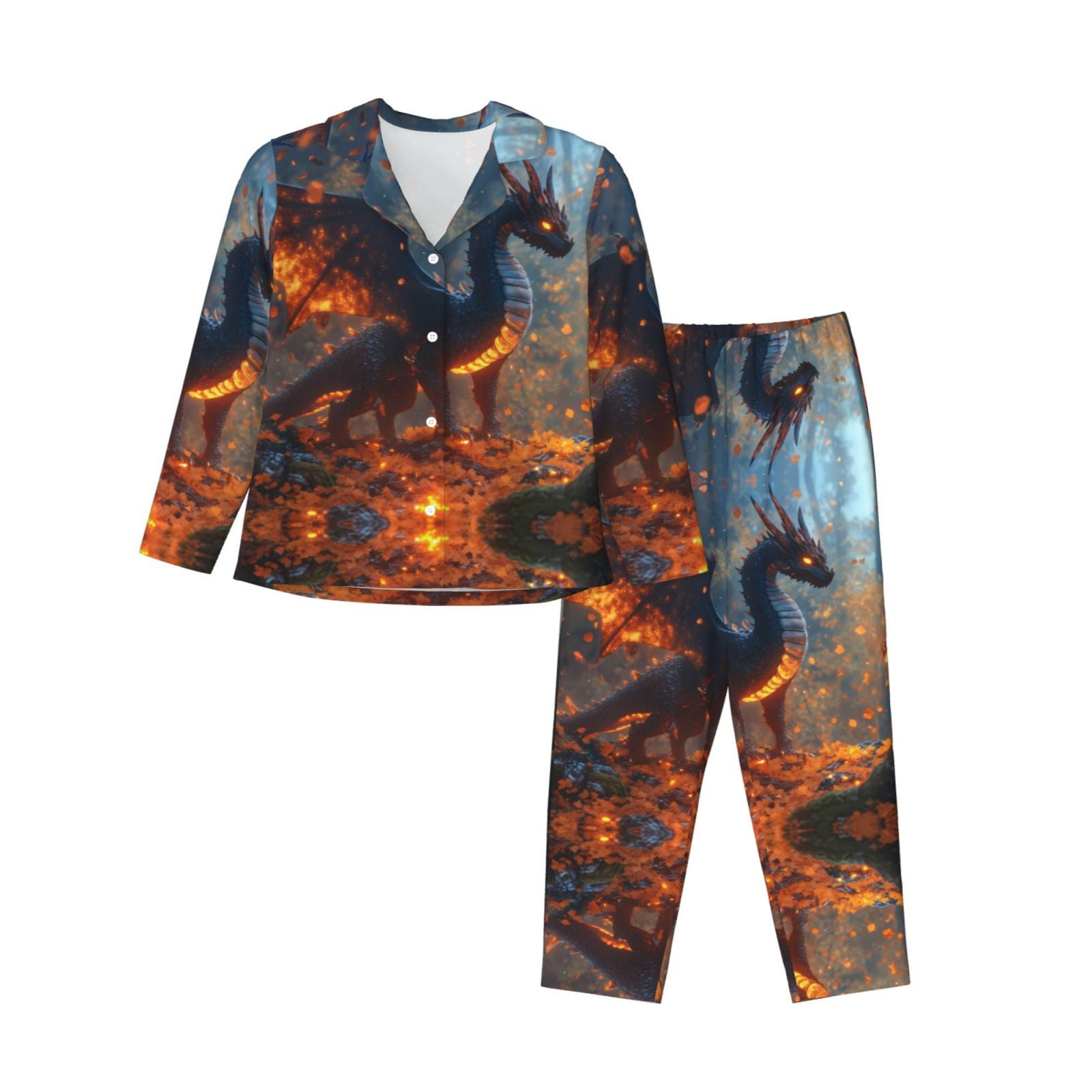 2 Piece Womens Pajama Sets - Autumn Maple Leaf Fire Dragon B Soft ...