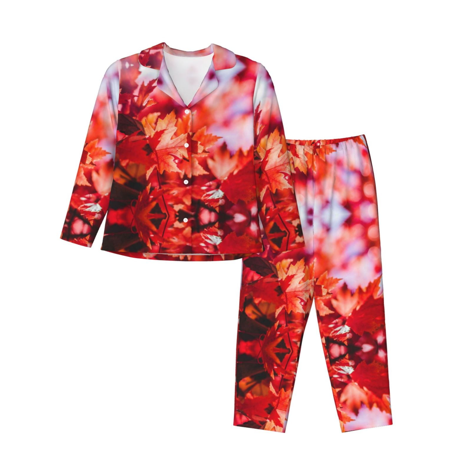 2 Piece Womens Pajama Sets - Autumn Maple Leaves Soft Sleepwear Comfy ...