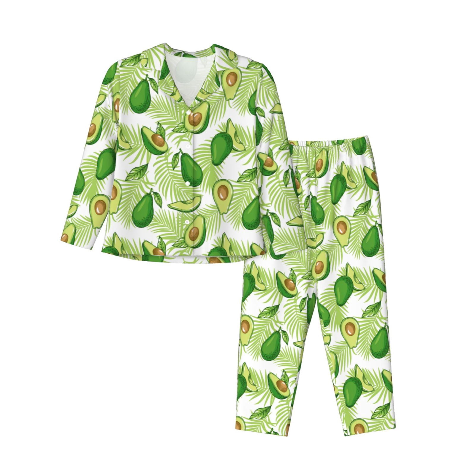 2 Piece Womens Pajama Sets - Avocado And Tropical Palm Leaves Soft ...