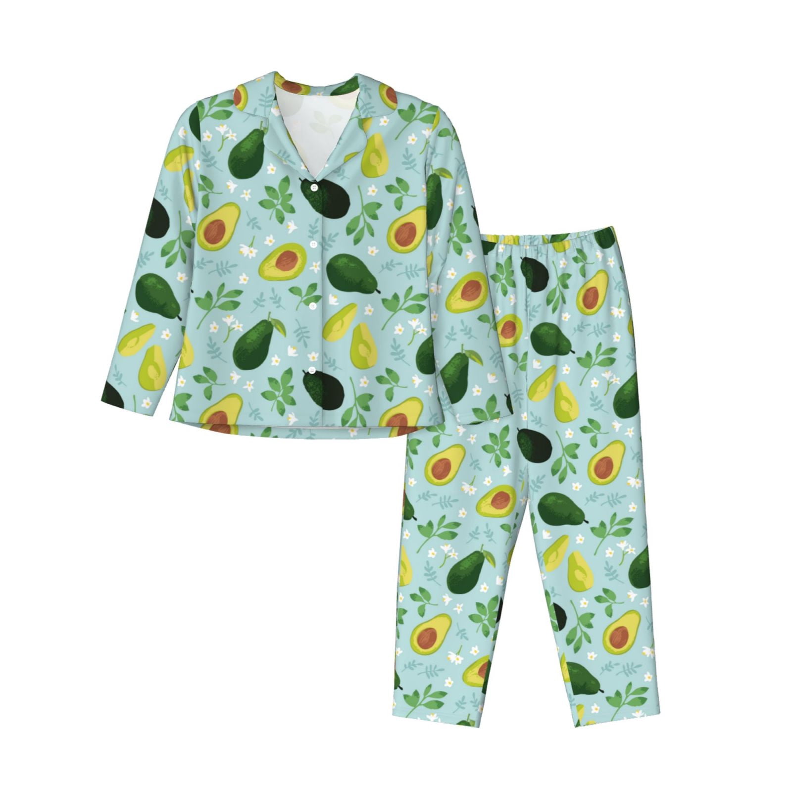 2 Piece Womens Pajama Sets - Avocado Flowers And Leaves Soft Sleepwear ...