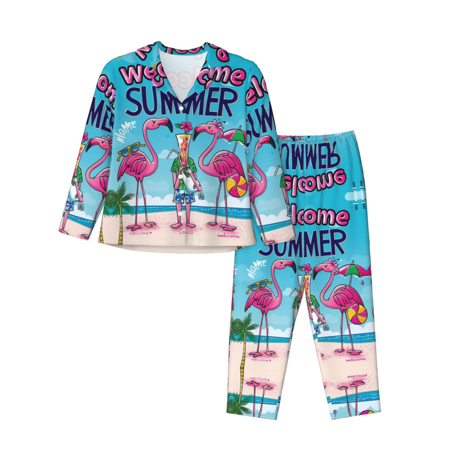 2 Piece Womens Pajama Sets - Beach Flamingo Trio Soft Sleepwear Comfy ...