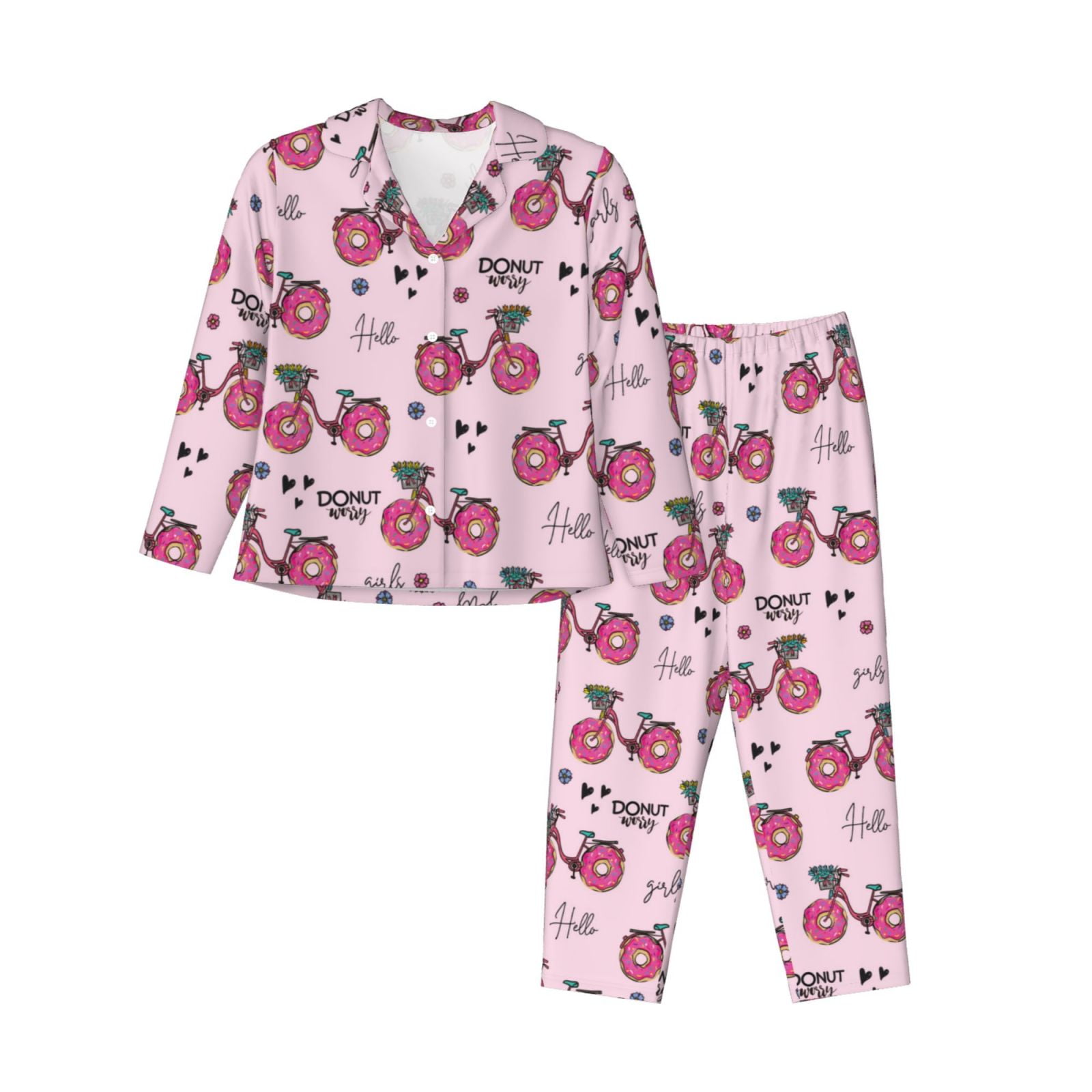 2 Piece Womens Pajama Sets - Bike with Donut Wheels Soft Sleepwear Comfy Pajamas Ladies Pj ...