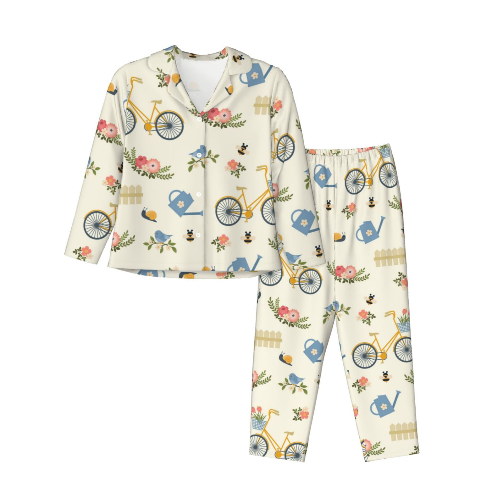 2 Piece Womens Pajama Sets - Bike Pattern Farmhouse Soft Sleepwear Comfy Pajamas Ladies Pj ...