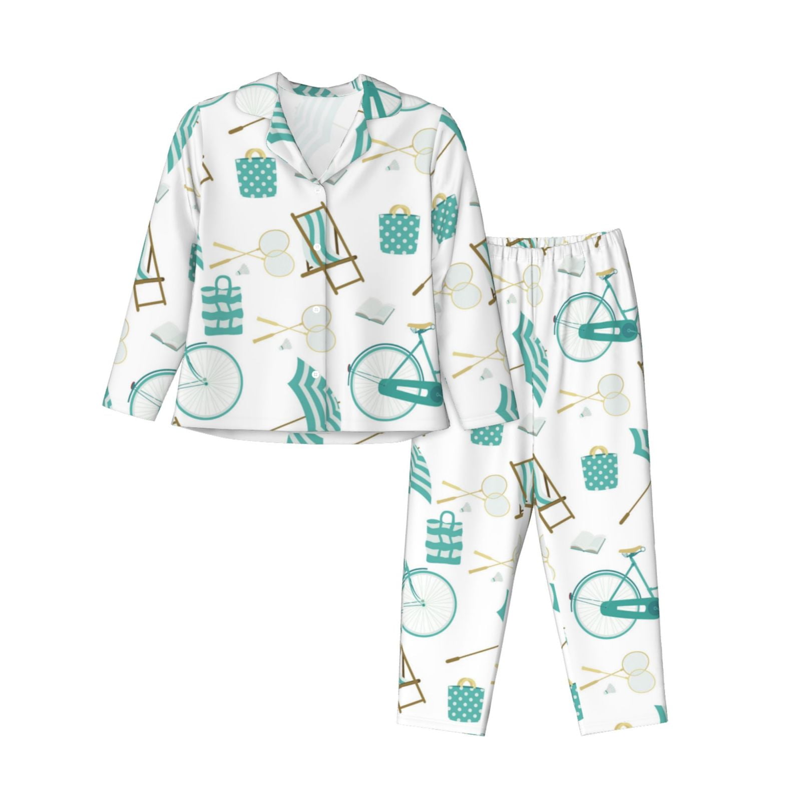 2 Piece Womens Pajama Sets - Bike Pattern Urban Soft Sleepwear Comfy ...