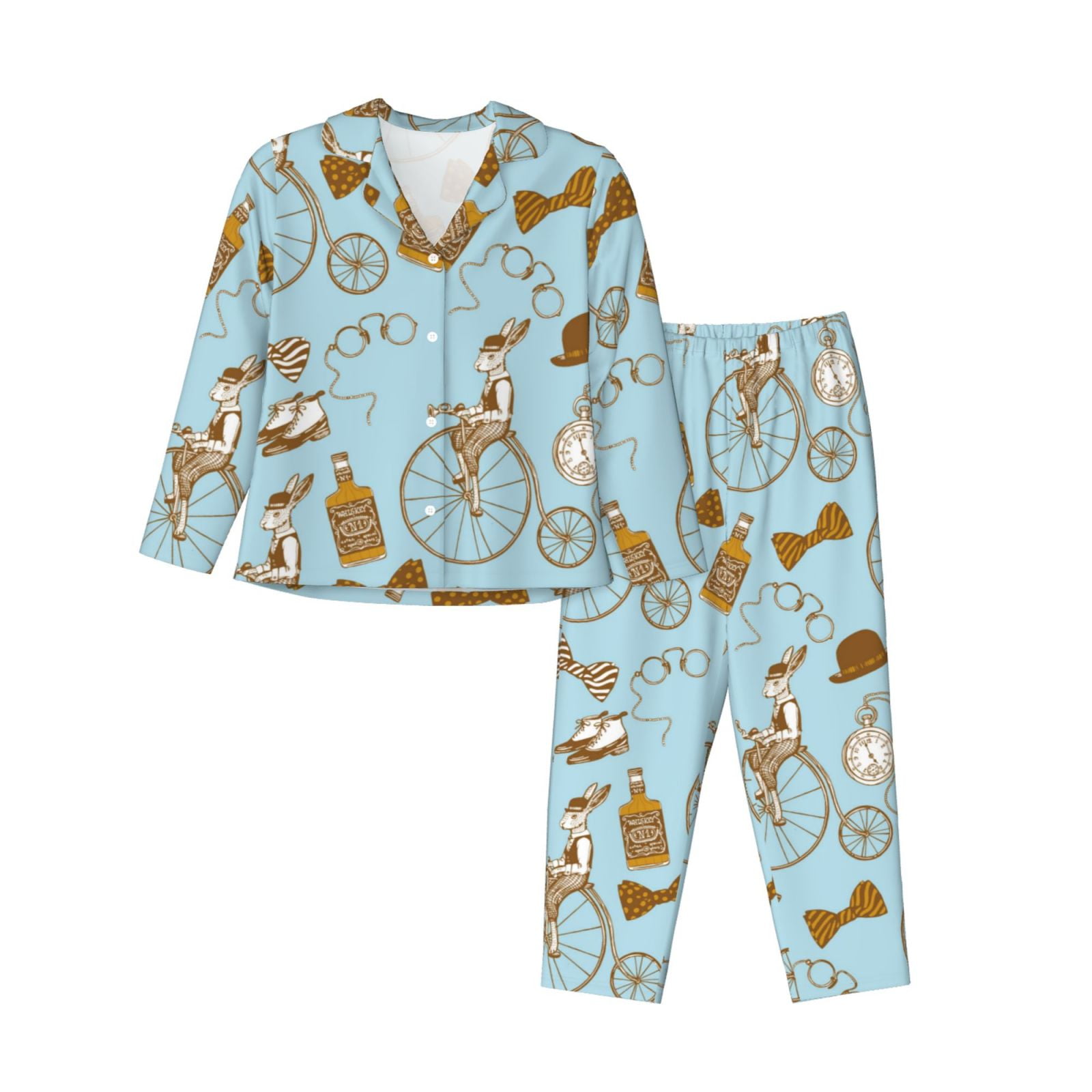 2 Piece Womens Pajama Sets - Bike Pattern rabbit Soft Sleepwear Comfy ...