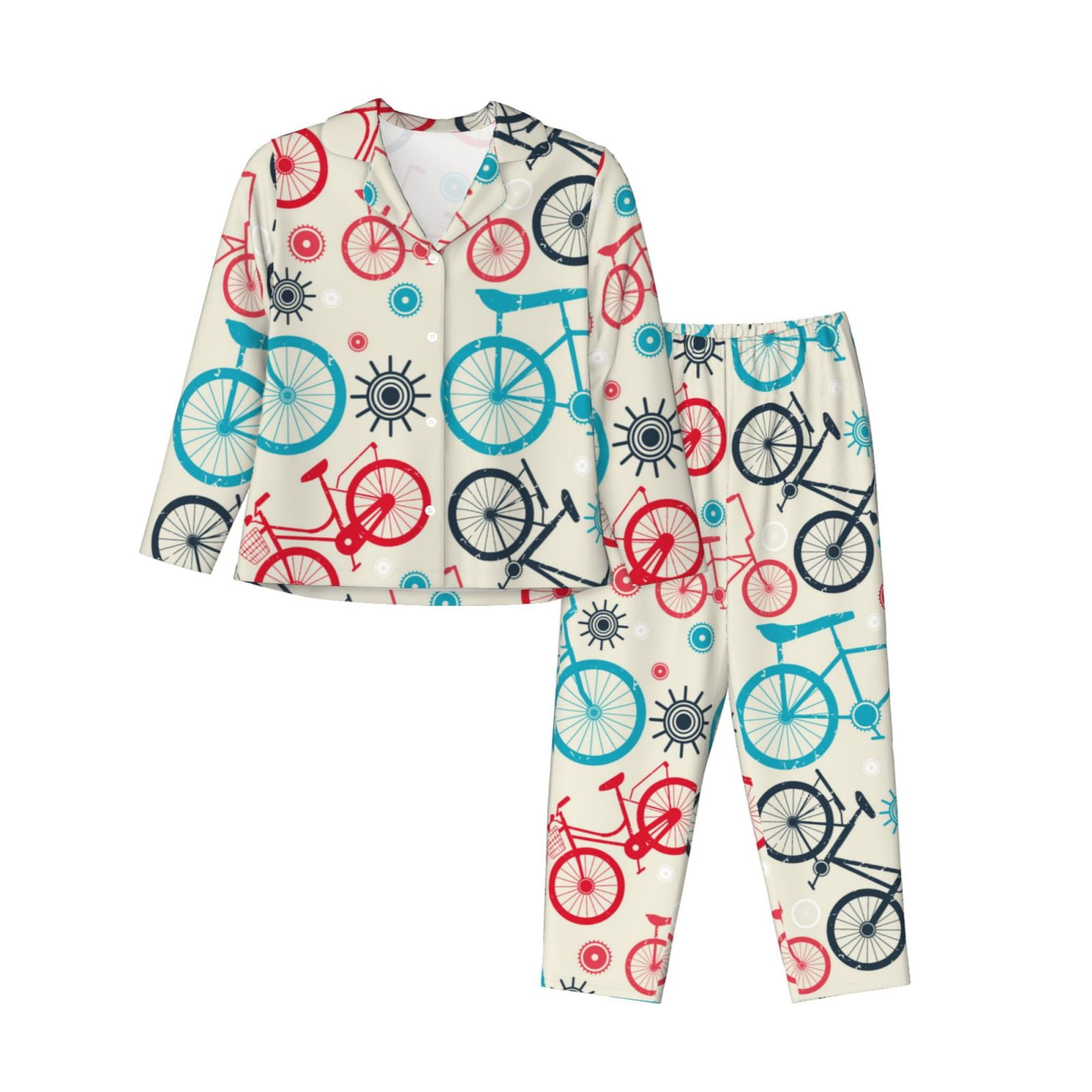 2 Piece Womens Pajama Sets - Bike Pattern red blue Soft Sleepwear Comfy Pajamas Ladies Pj Lounge ...