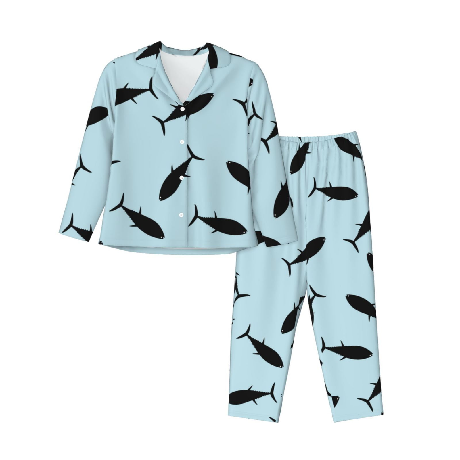2 Piece Womens Pajama Sets - Black tuna fish Soft Sleepwear Comfy ...