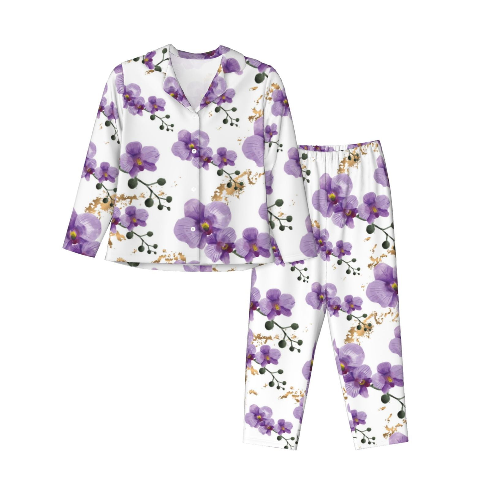2 Piece Womens Pajama Sets - Bloom Orchids Flowers Soft Sleepwear Comfy ...