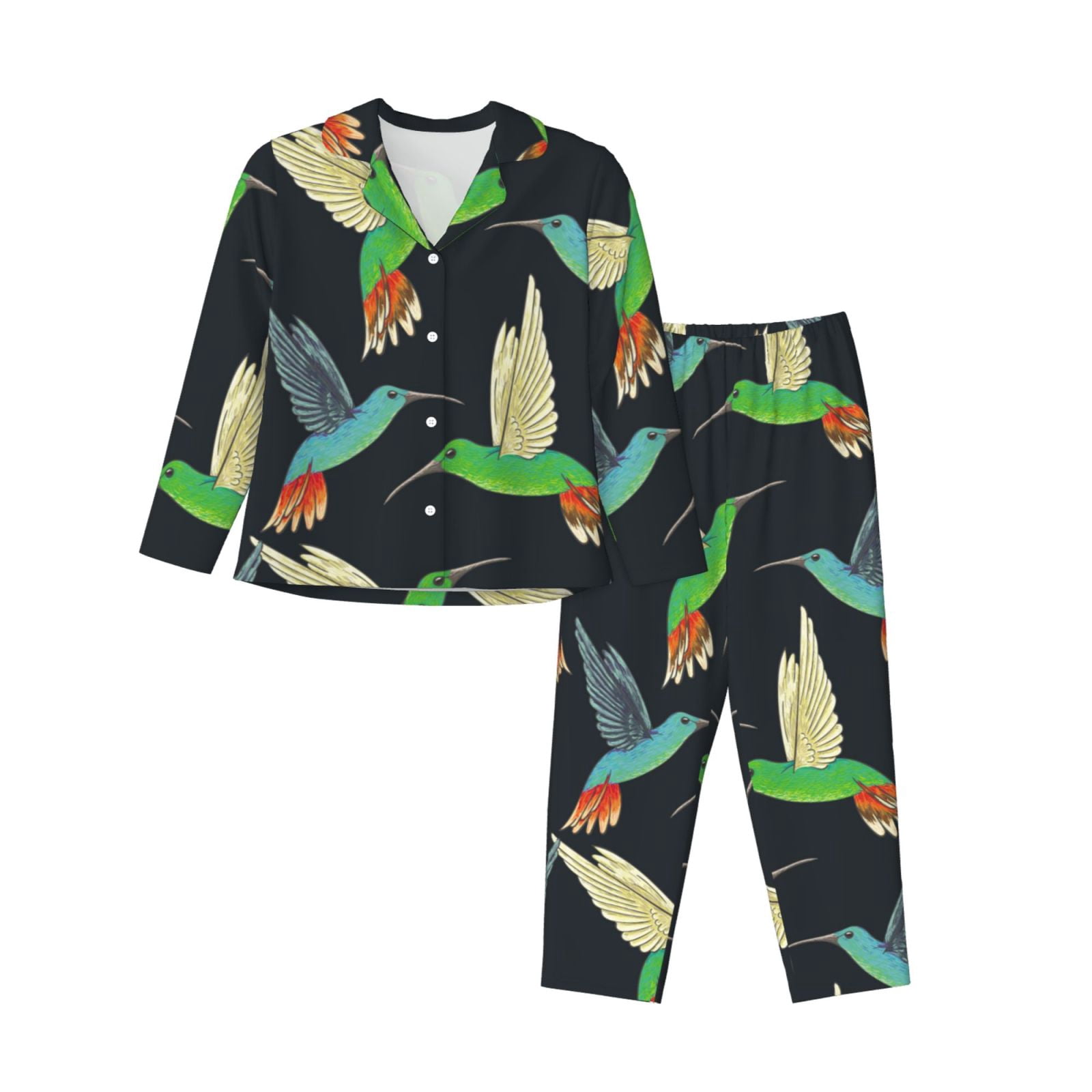 2 Piece Womens Pajama Sets - Blue Green Hummingbird Soft Sleepwear ...