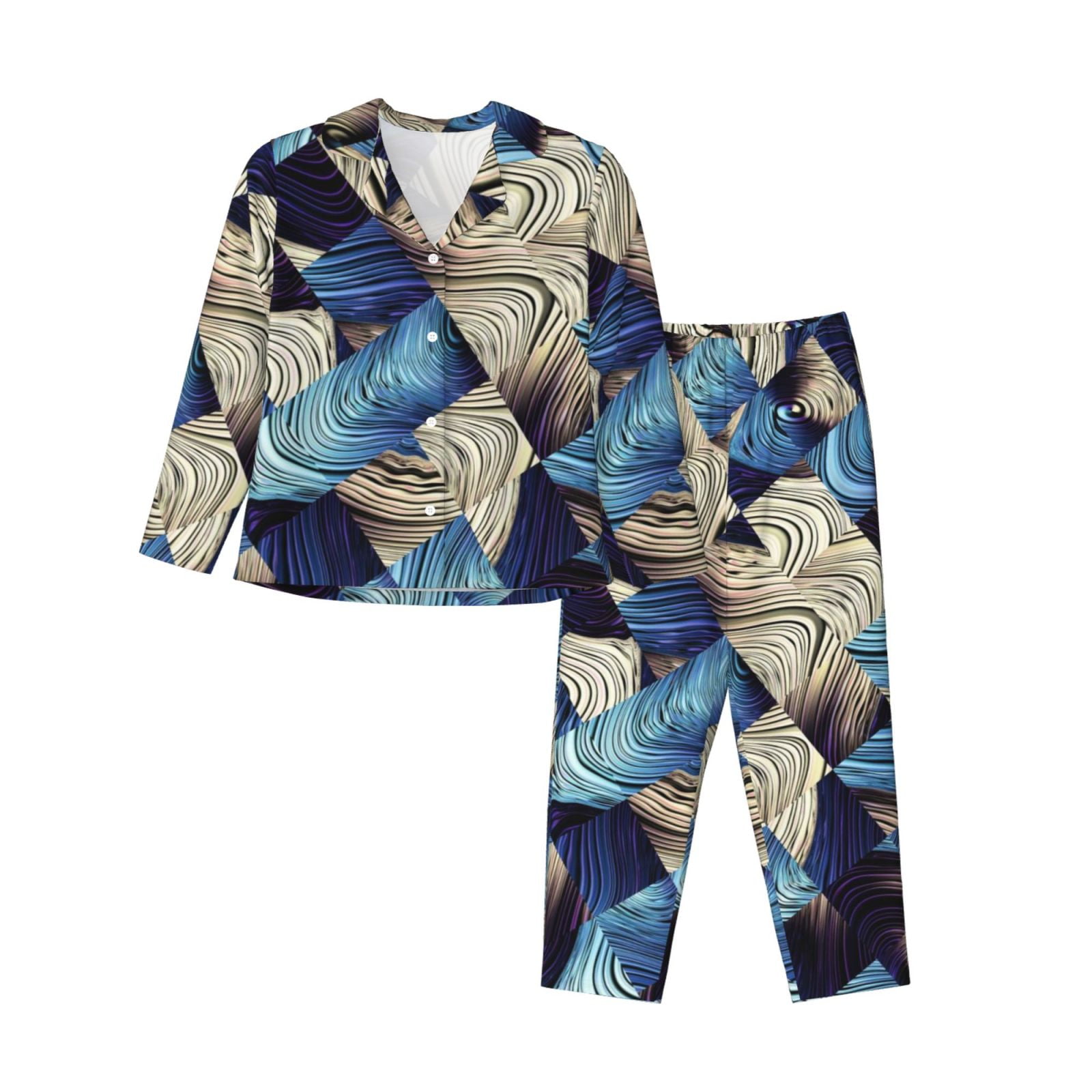 2 Piece Womens Pajama Sets - Blue Squares Soft Sleepwear Comfy Pajamas ...
