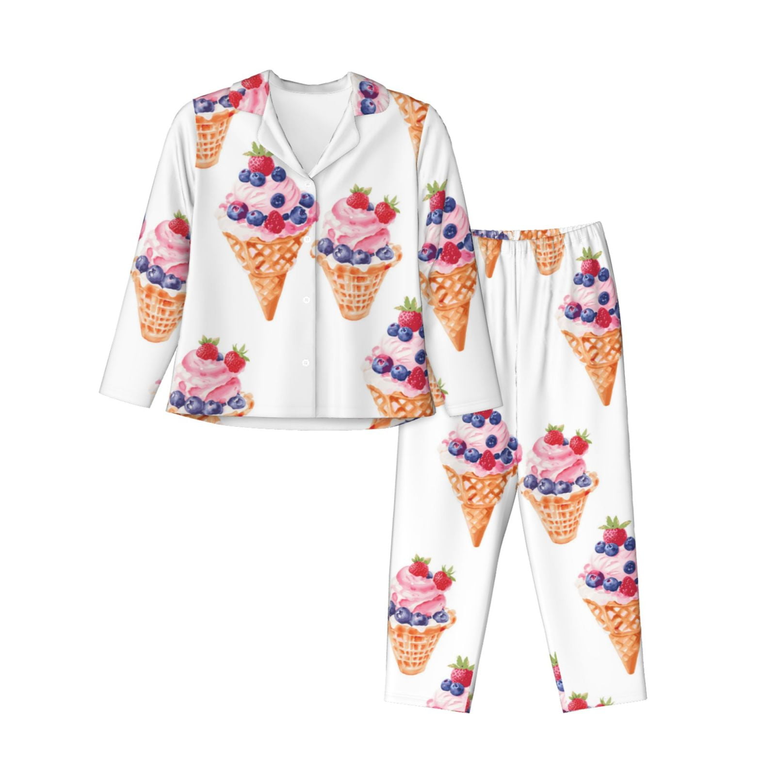 2 Piece Womens Pajama Sets - Blueberry Strawberry Ice Cream Soft ...