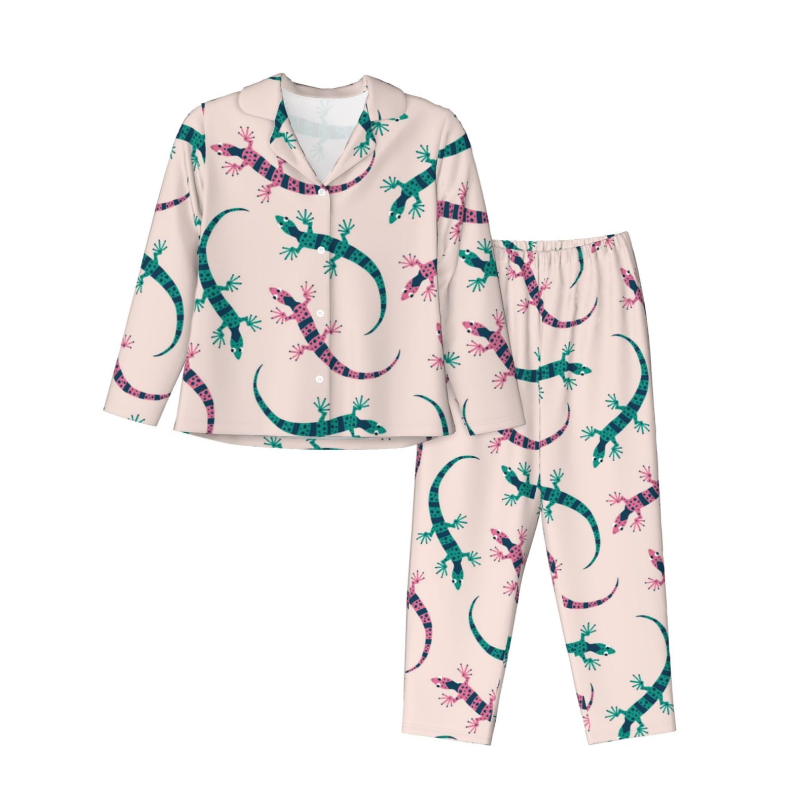 2 Piece Womens Pajama Sets - Bohemian Cute Lizard Gecko_A Soft ...